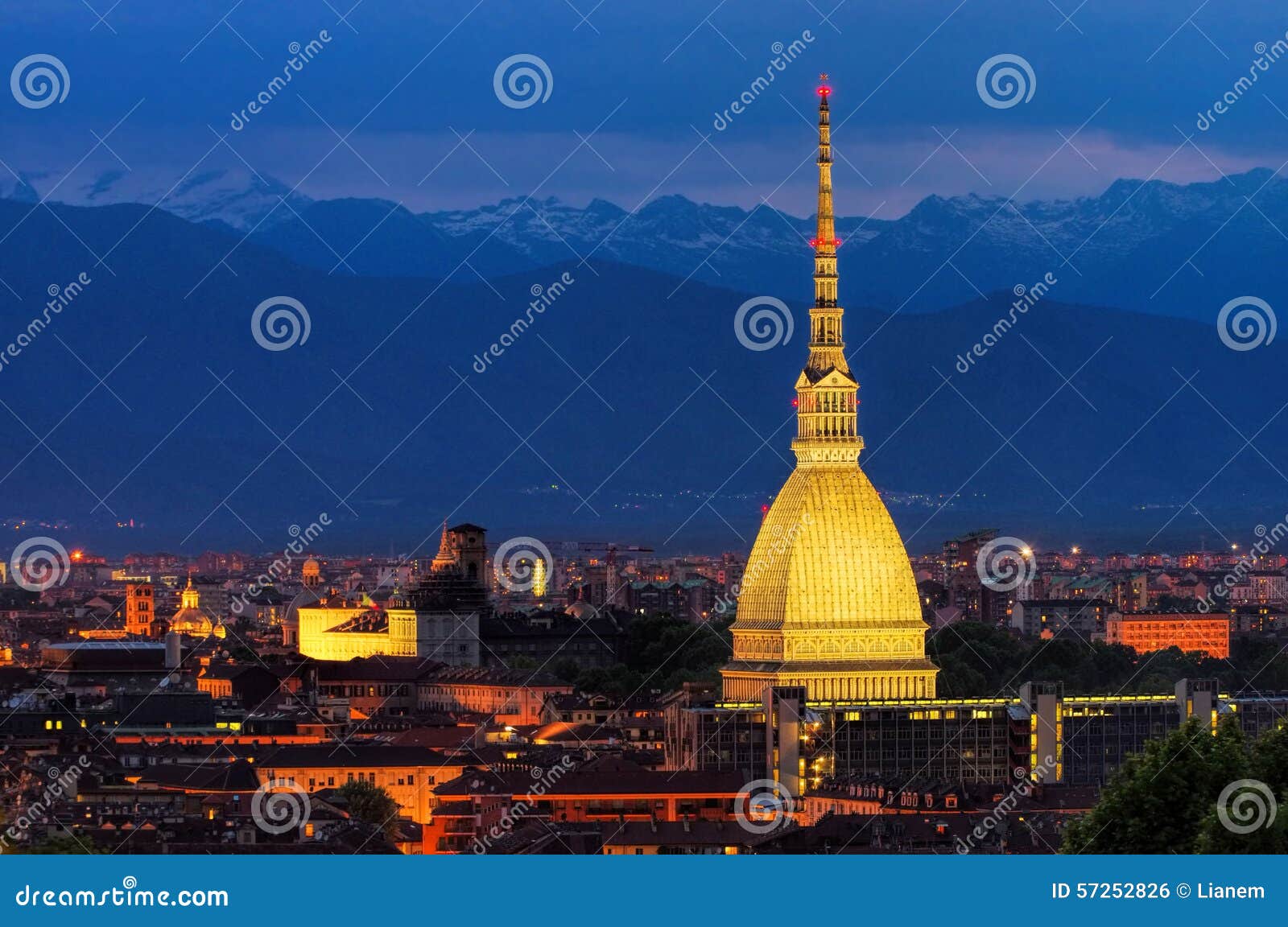 Turin Mole Antonelliana stock photo. Image of illuminated - 57252826