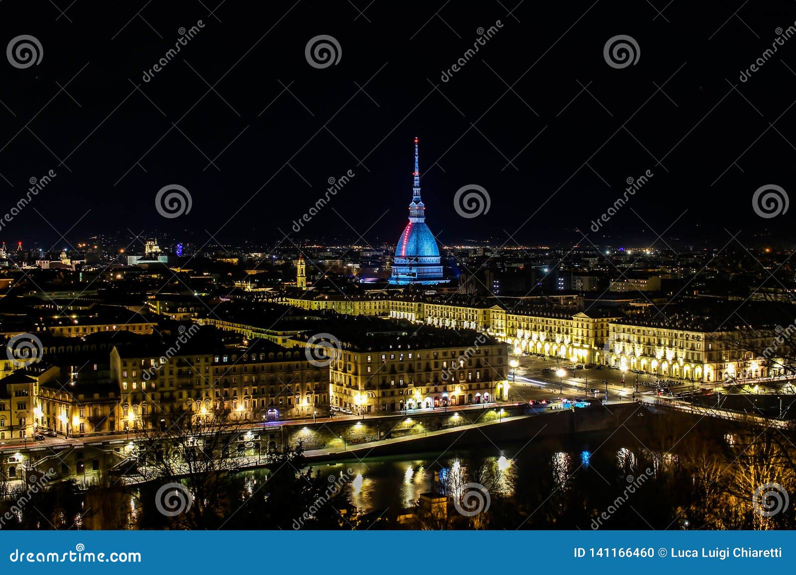 Turin by night stock photo. Image of illuminated, symbol - 141166460