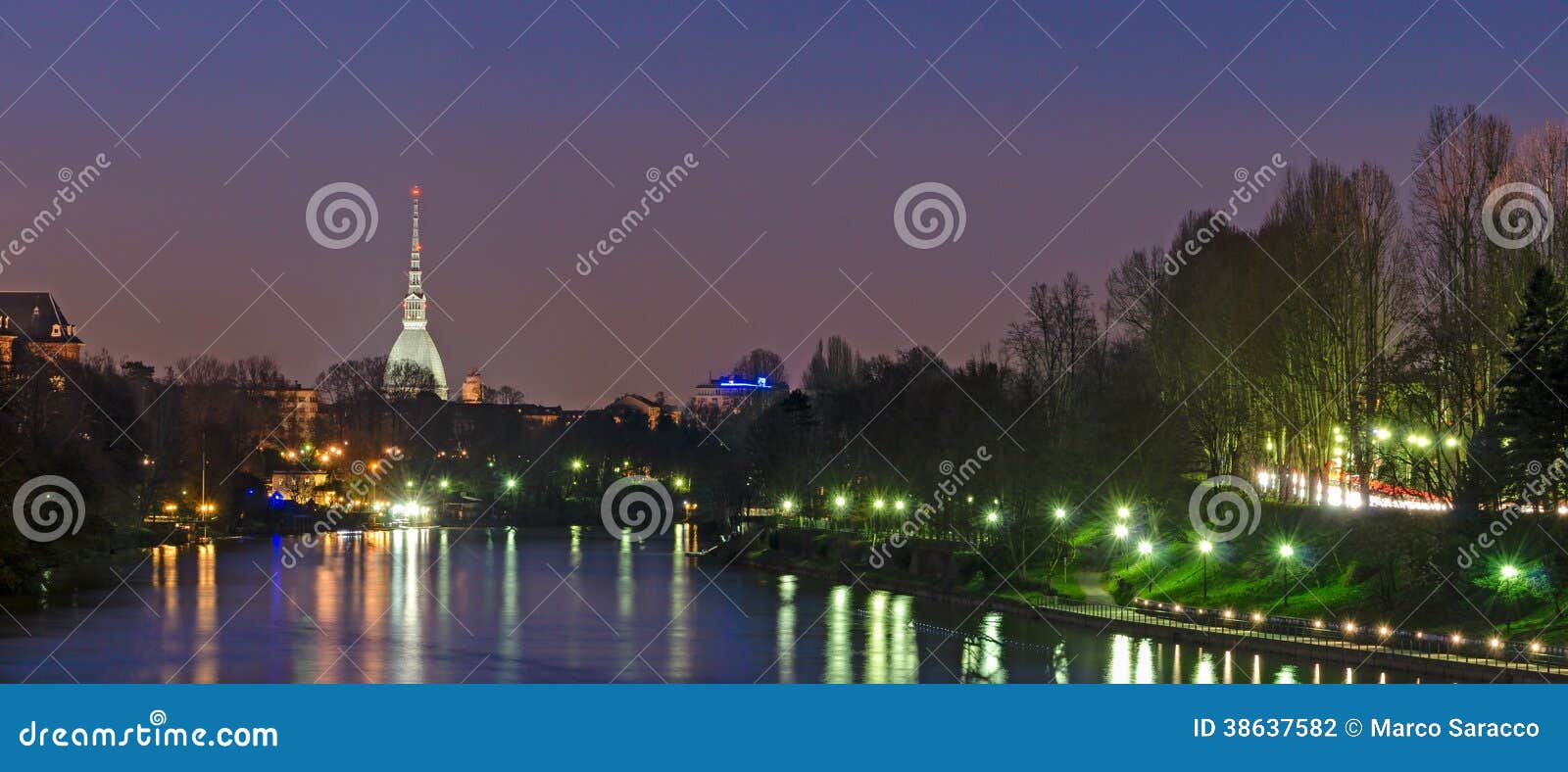 Turin, Night View, River Po and Mole Antonelliana Stock Photo - Image ...