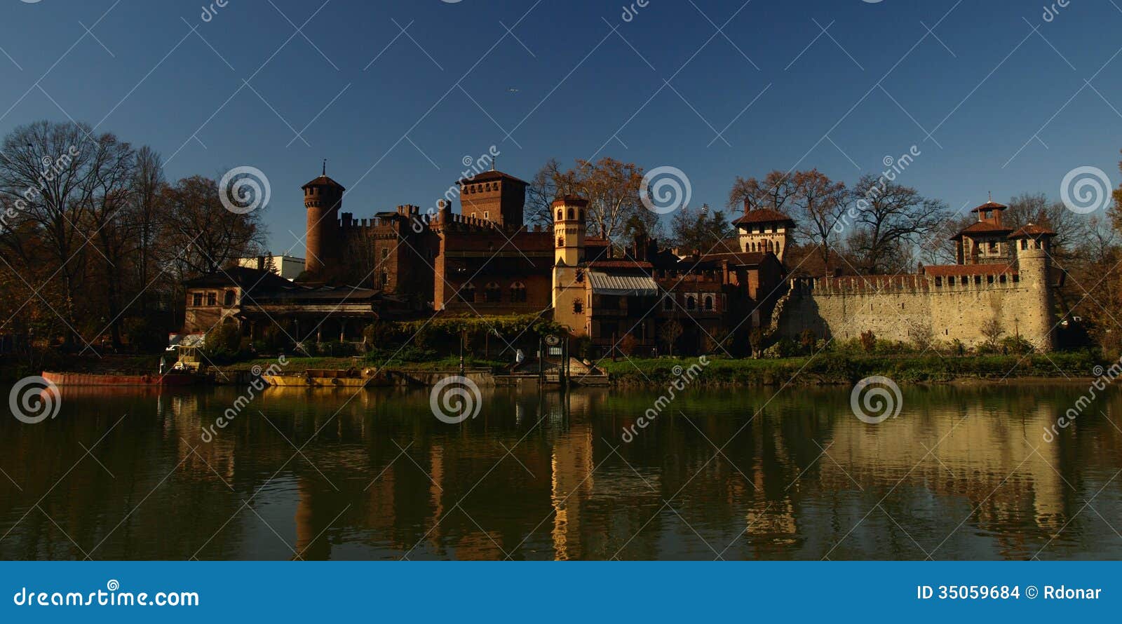 Turin, River Po, View of Medieval Castle. Stock Photo - Image of ...