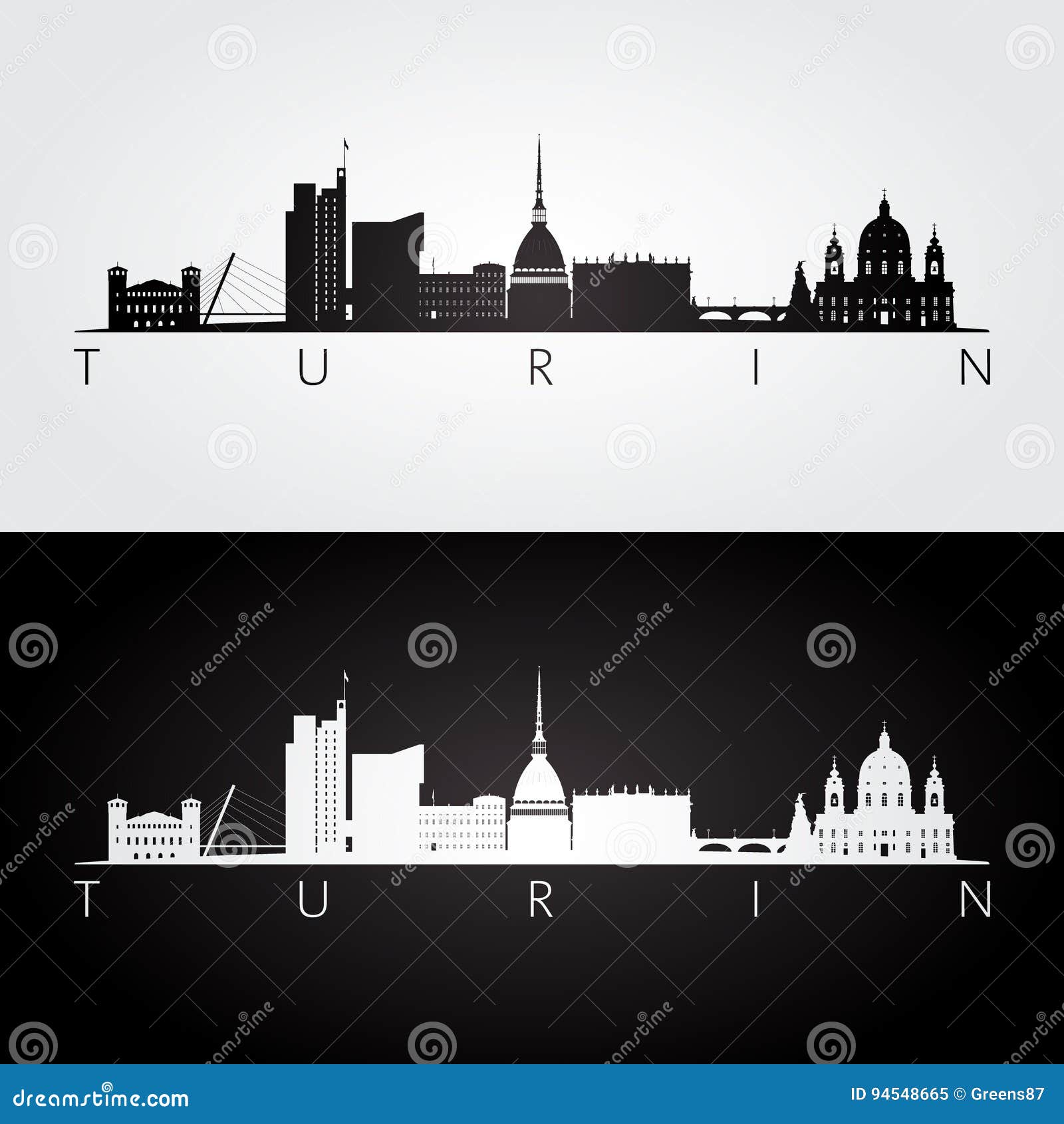 Turin Skyline And Landmarks Silhouette Cartoon Vector | CartoonDealer ...