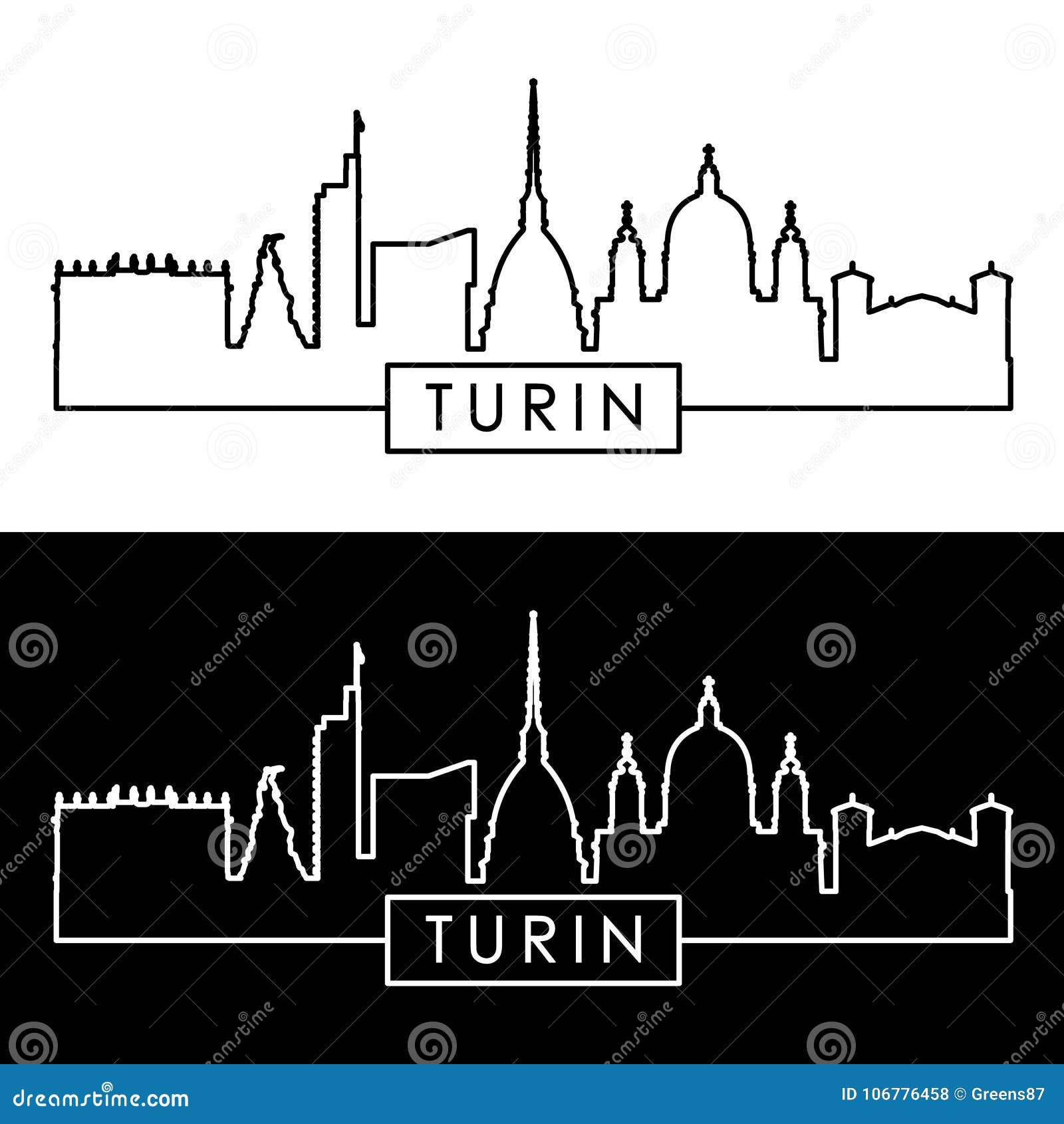 Turin Skyline. Linear Style Stock Vector - Illustration of line ...