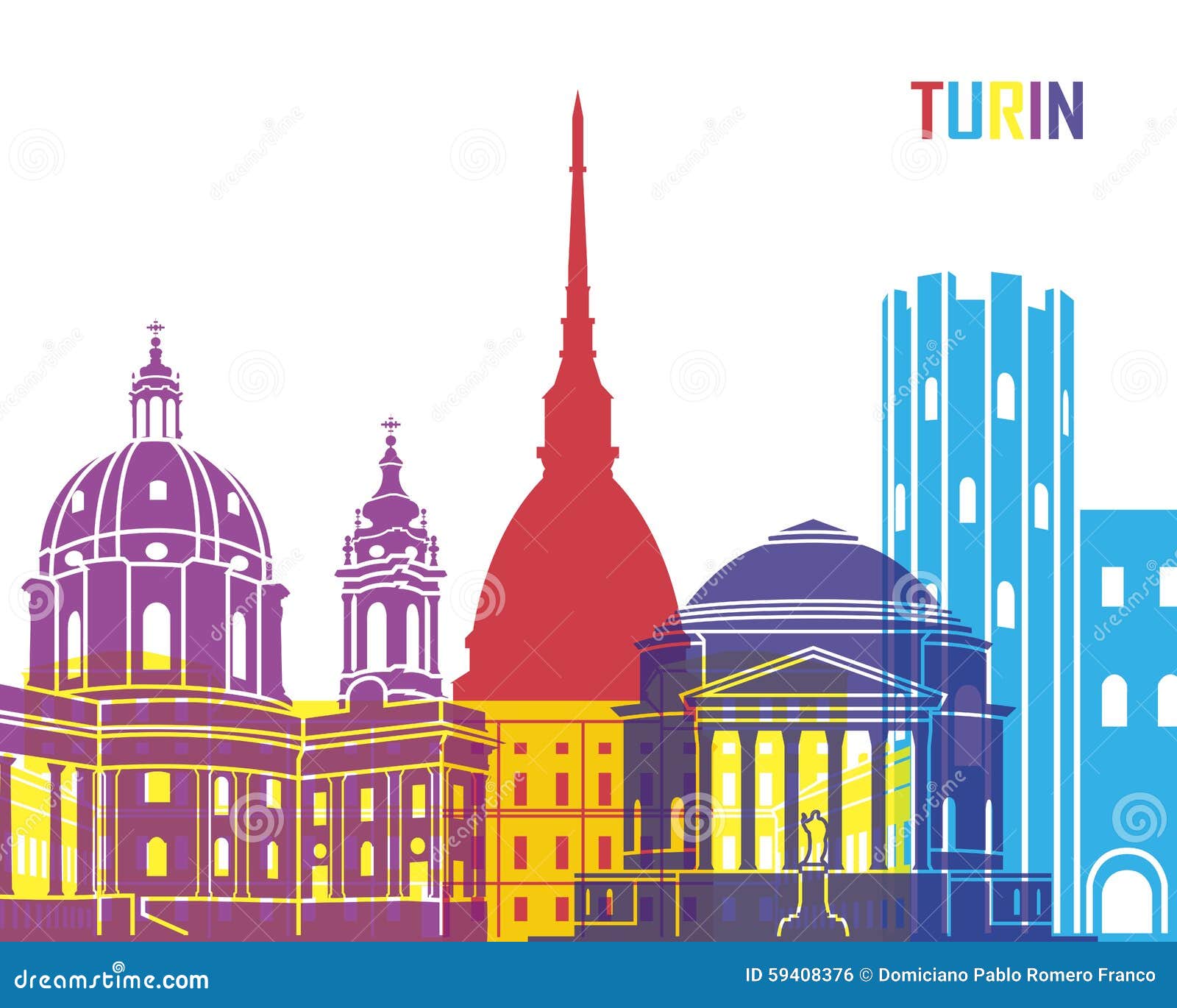 Turin skyline pop stock vector. Illustration of italy - 59408376