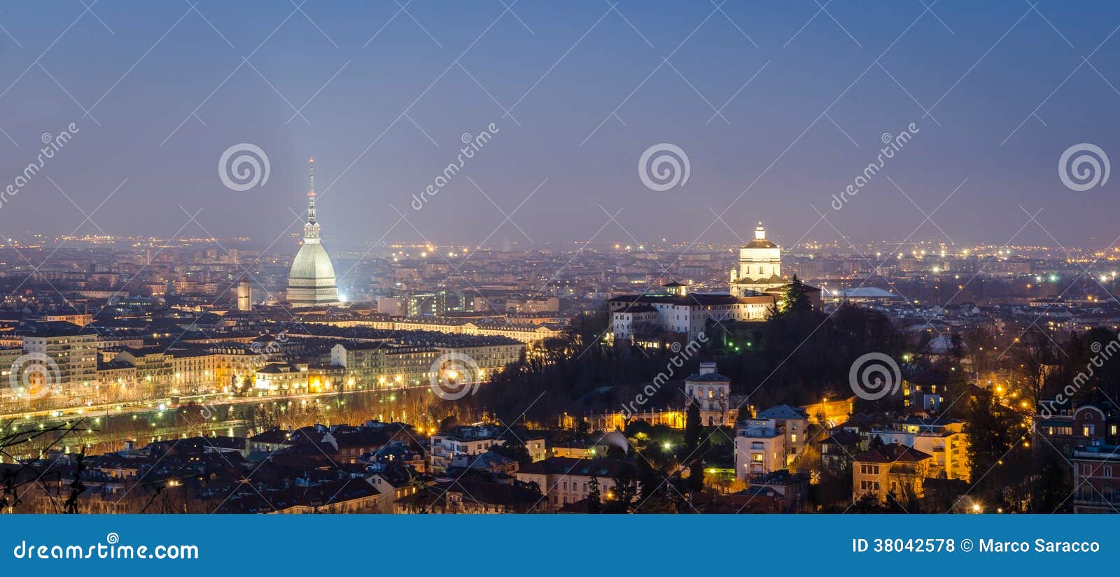 Turin (Torino), Night Panorama Stock Photo - Image of blue, landscape ...