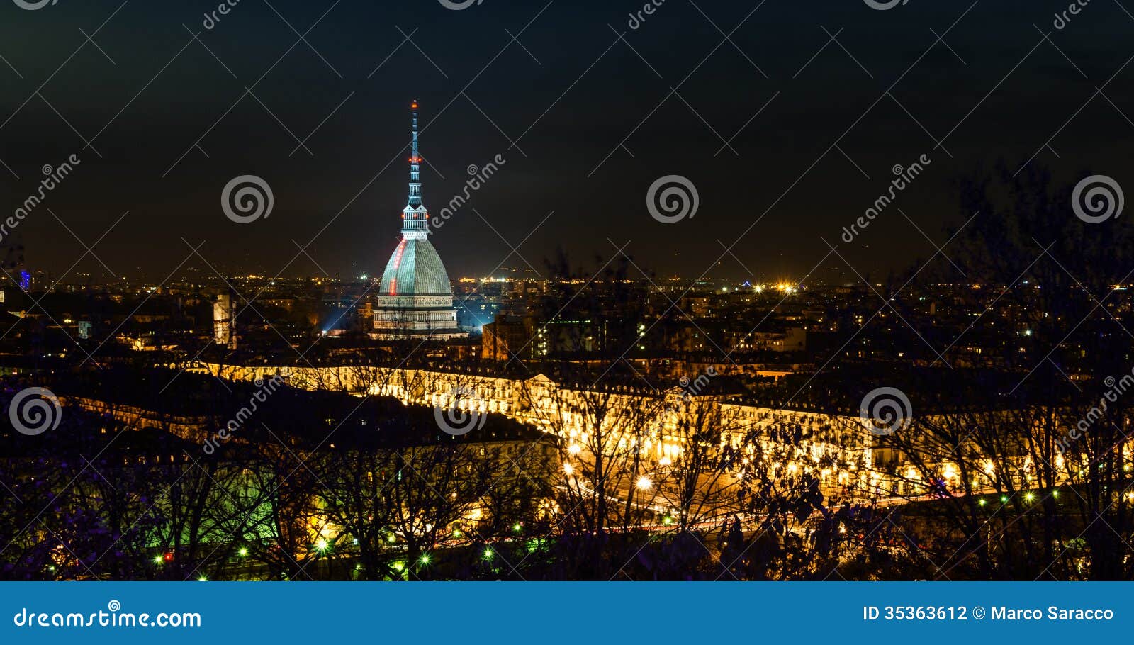Turin (Torino), Night Panorama Stock Photo - Image of square, turin ...