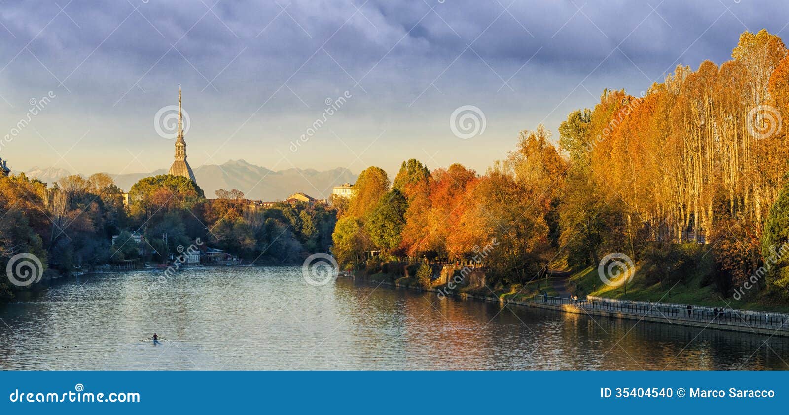 Turin (Torino), Panorama with Mole Antonelliana and River Po Stock ...