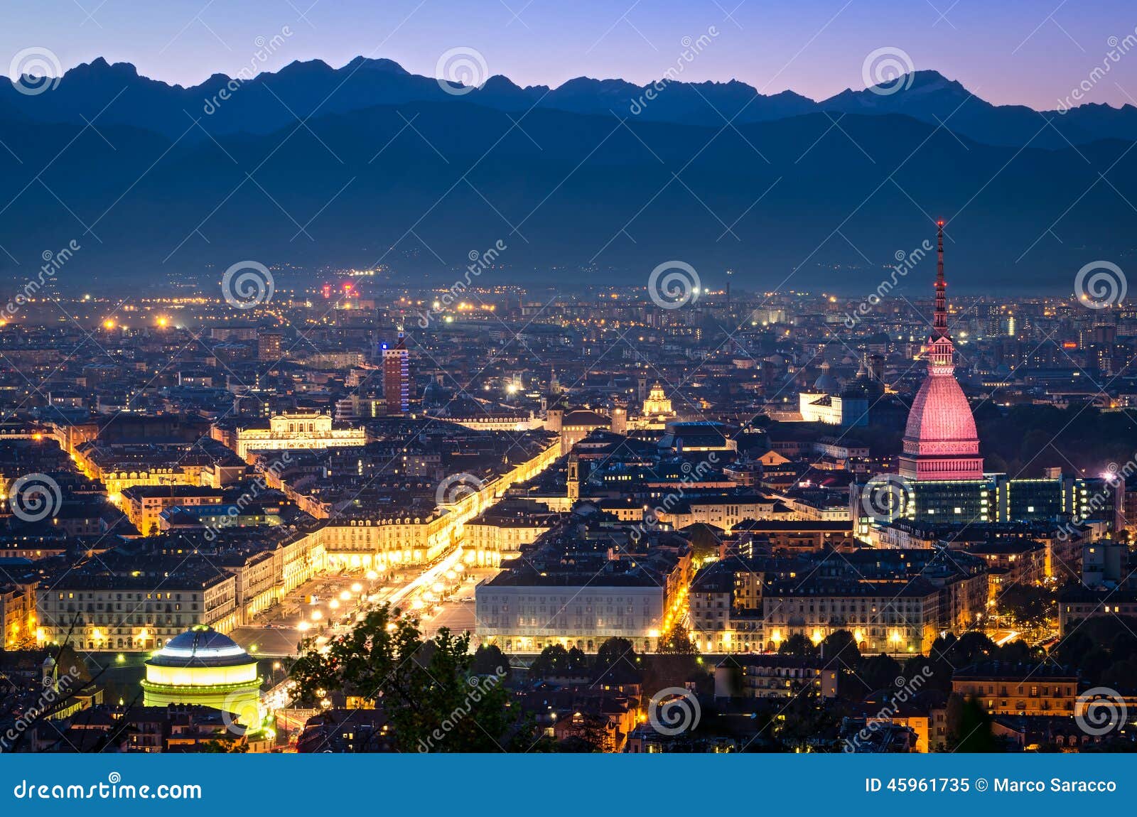 Turin (Torino), Panorama at Night Stock Image - Image of mountain ...