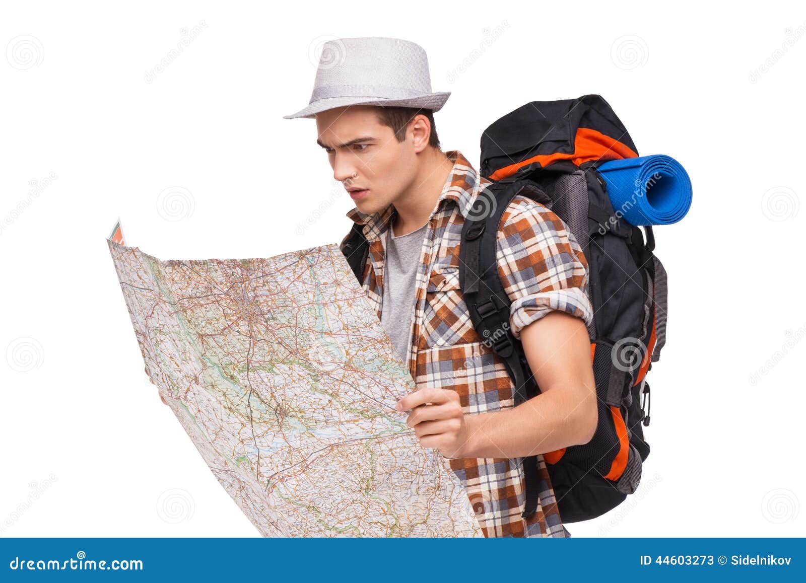 Turista Perdido Con El Mapa Imagen de archivo - Imagen de oferta, bolso ...