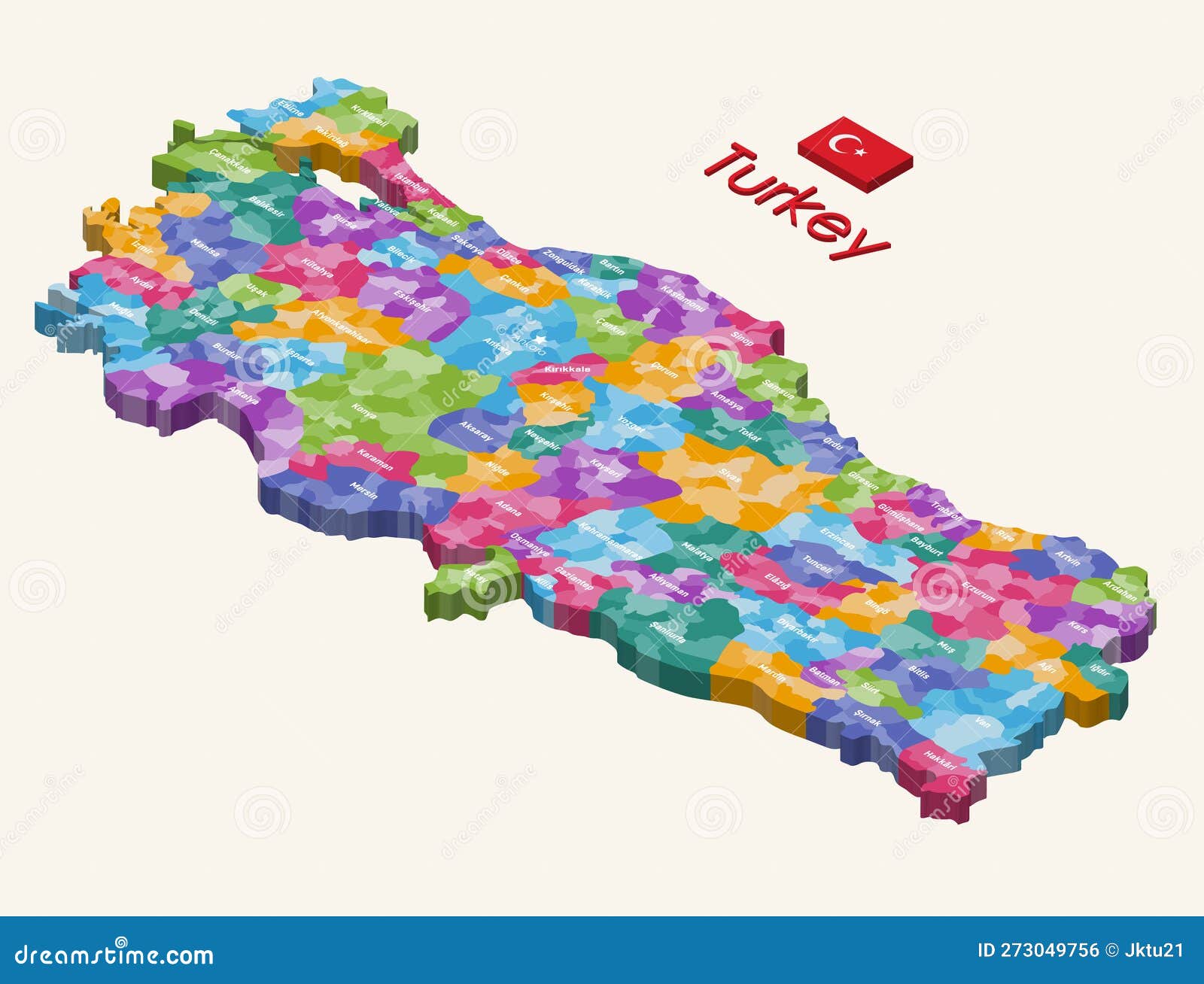 Turkey Administrative Districts 3d (isometric) Isolated Map Colored by ...