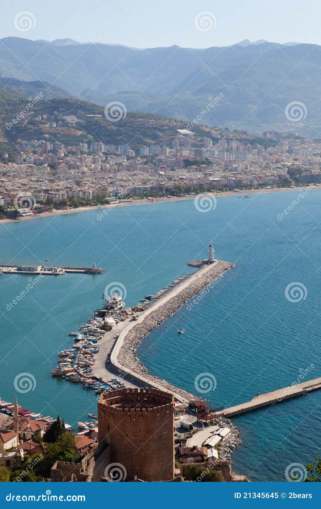 Turkey, Alanya - Red Tower and Harbor Stock Image - Image of people ...