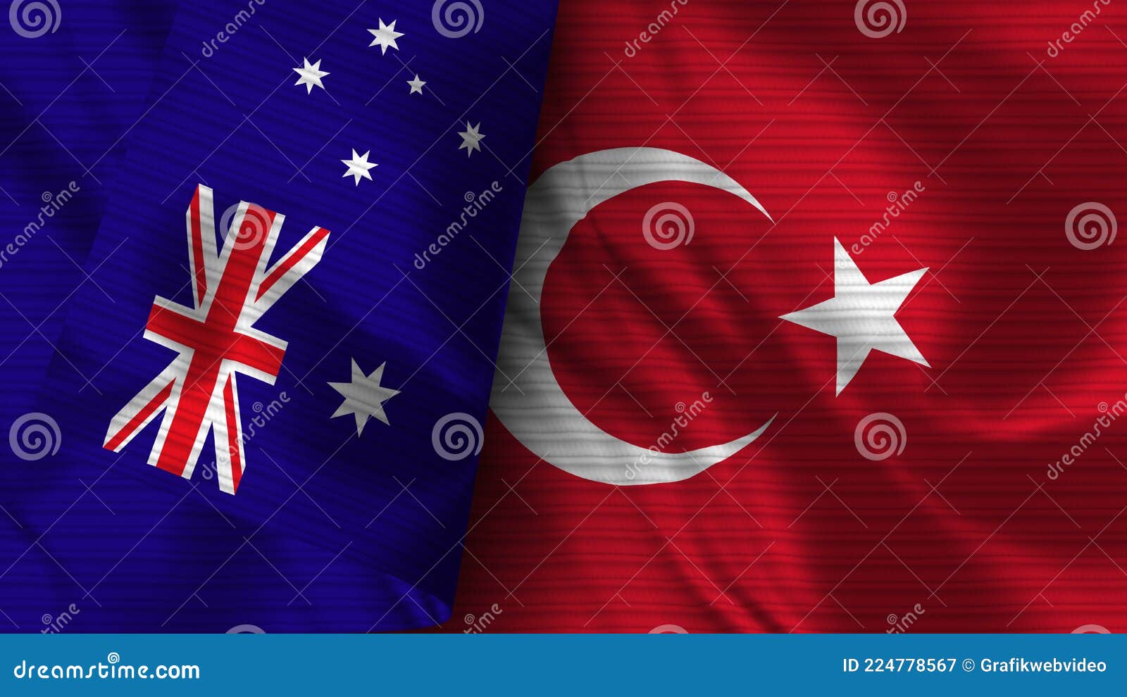 Turkey and Australia Realistic Flag â€“ Fabric Texture Illustration ...
