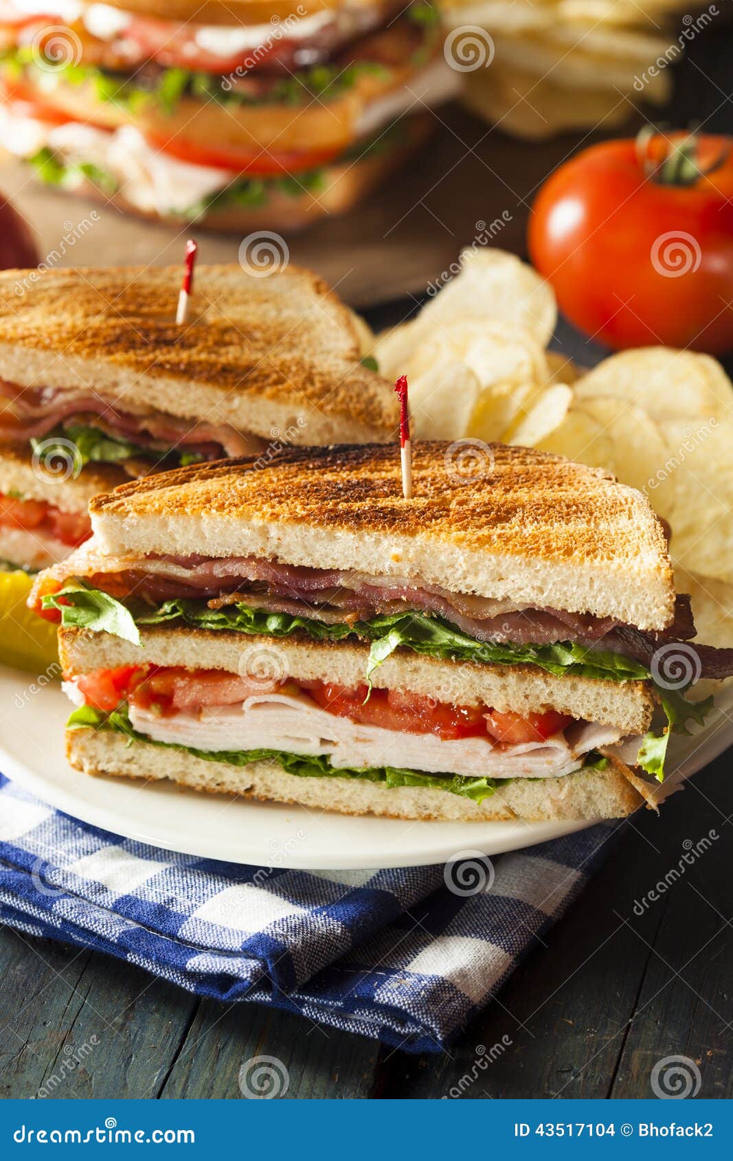 Turkey and Bacon Club Sandwich Stock Photo - Image of bacon, dinner ...