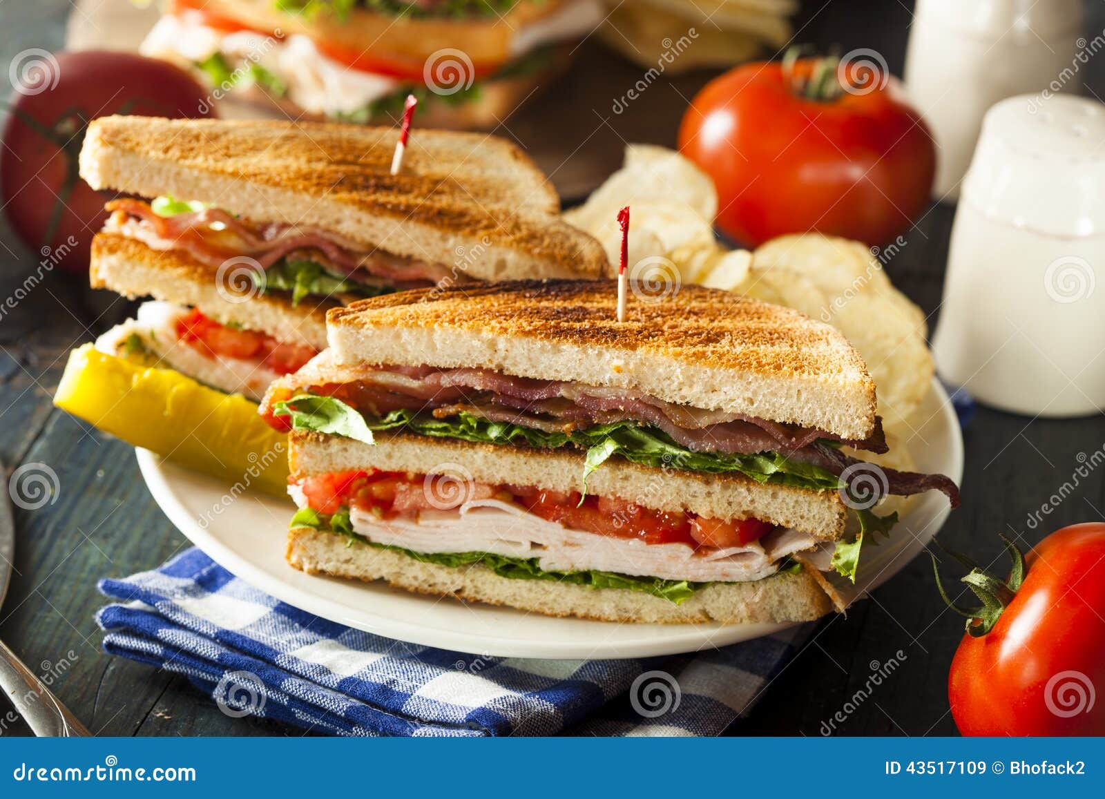 Turkey and Bacon Club Sandwich Stock Image - Image of tomato, gourmet ...