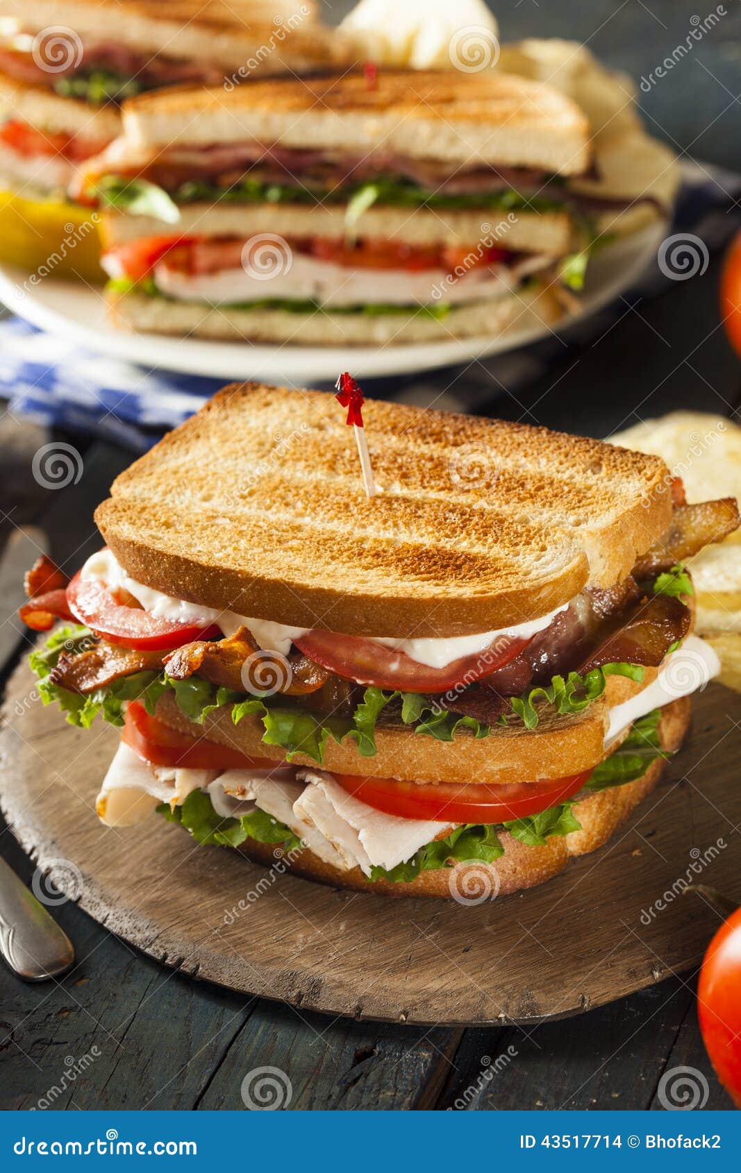 Turkey and Bacon Club Sandwich Stock Photo - Image of club, bread: 43517714