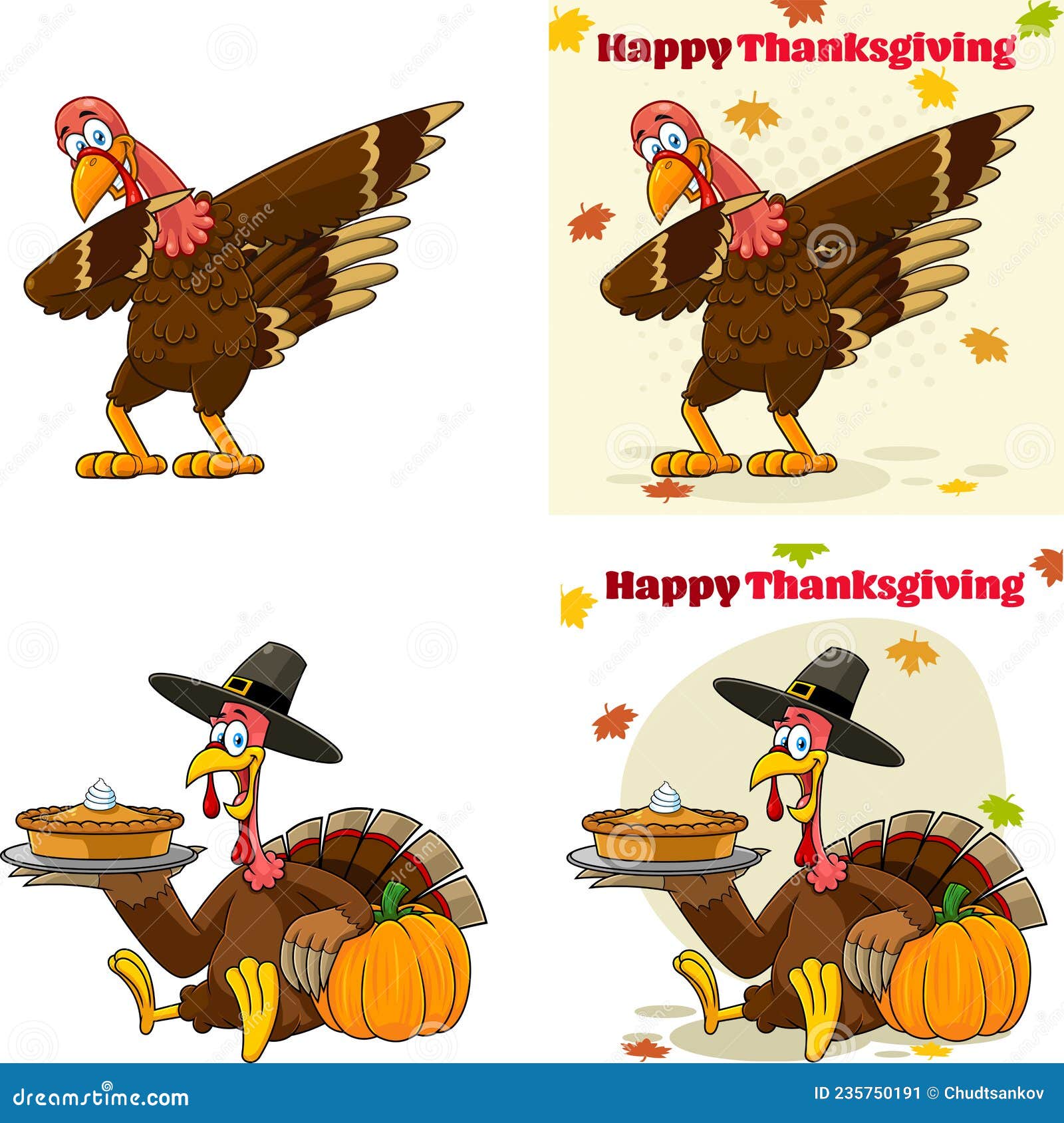 Turkey Bird Cartoon Characters. Vector Hand Drawn Collection Set Stock ...