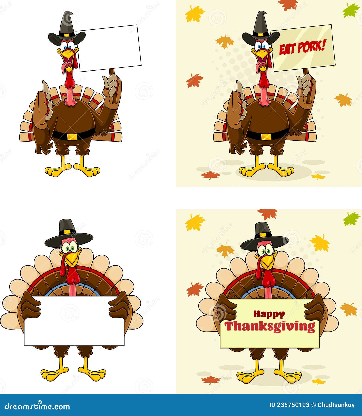 Turkey Bird Cartoon Characters. Vector Hand Drawn Collection Set Stock ...