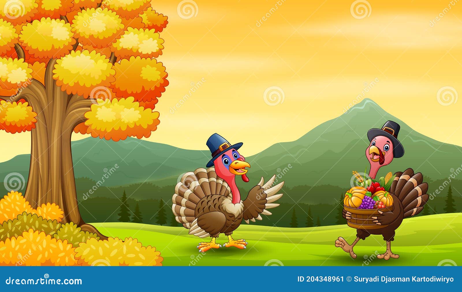 A Turkey Bird in the Nature Landscape Stock Illustration - Illustration ...