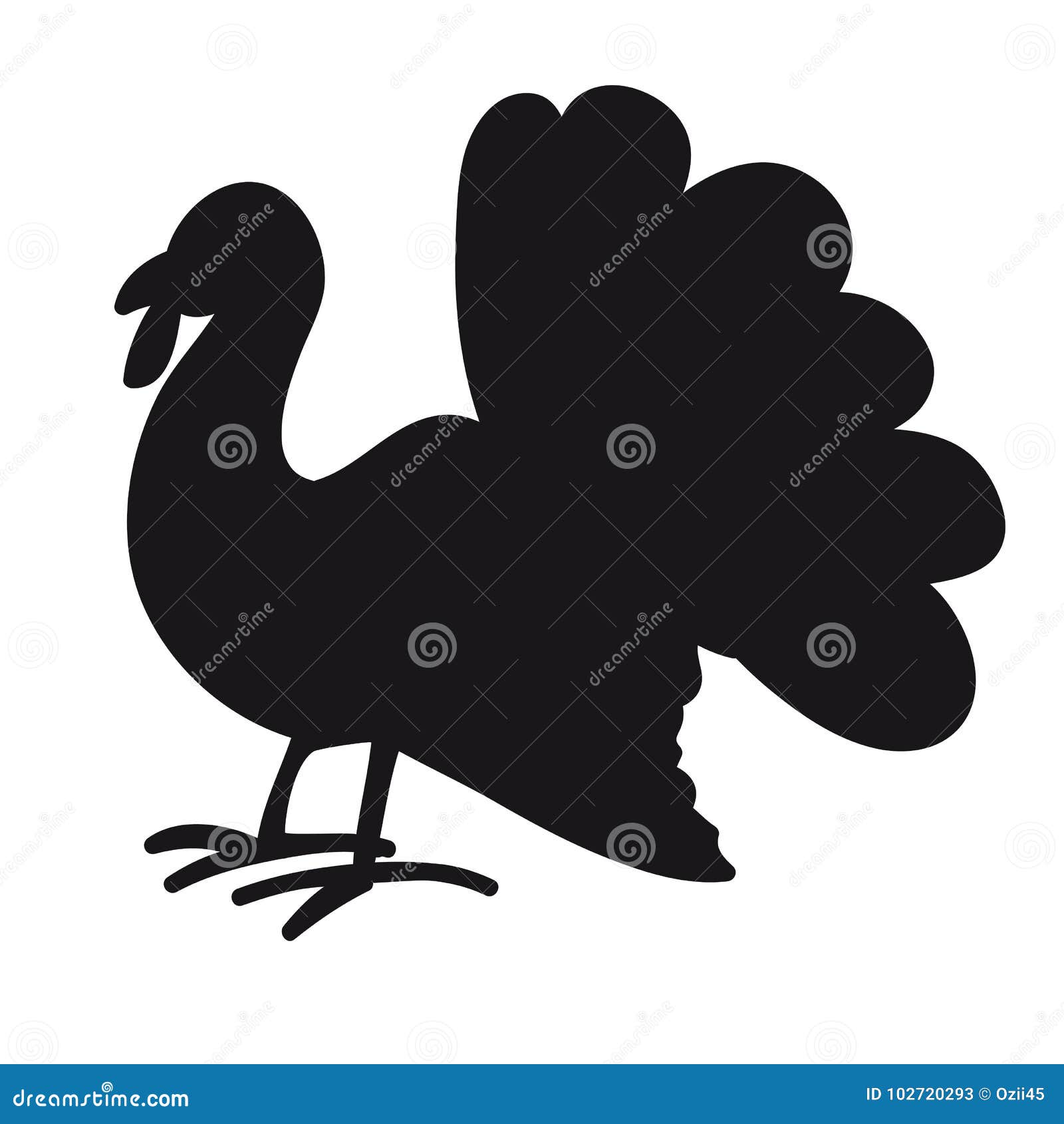 Turkey - Black Silhouette On A White Background. Cartoon Vector ...