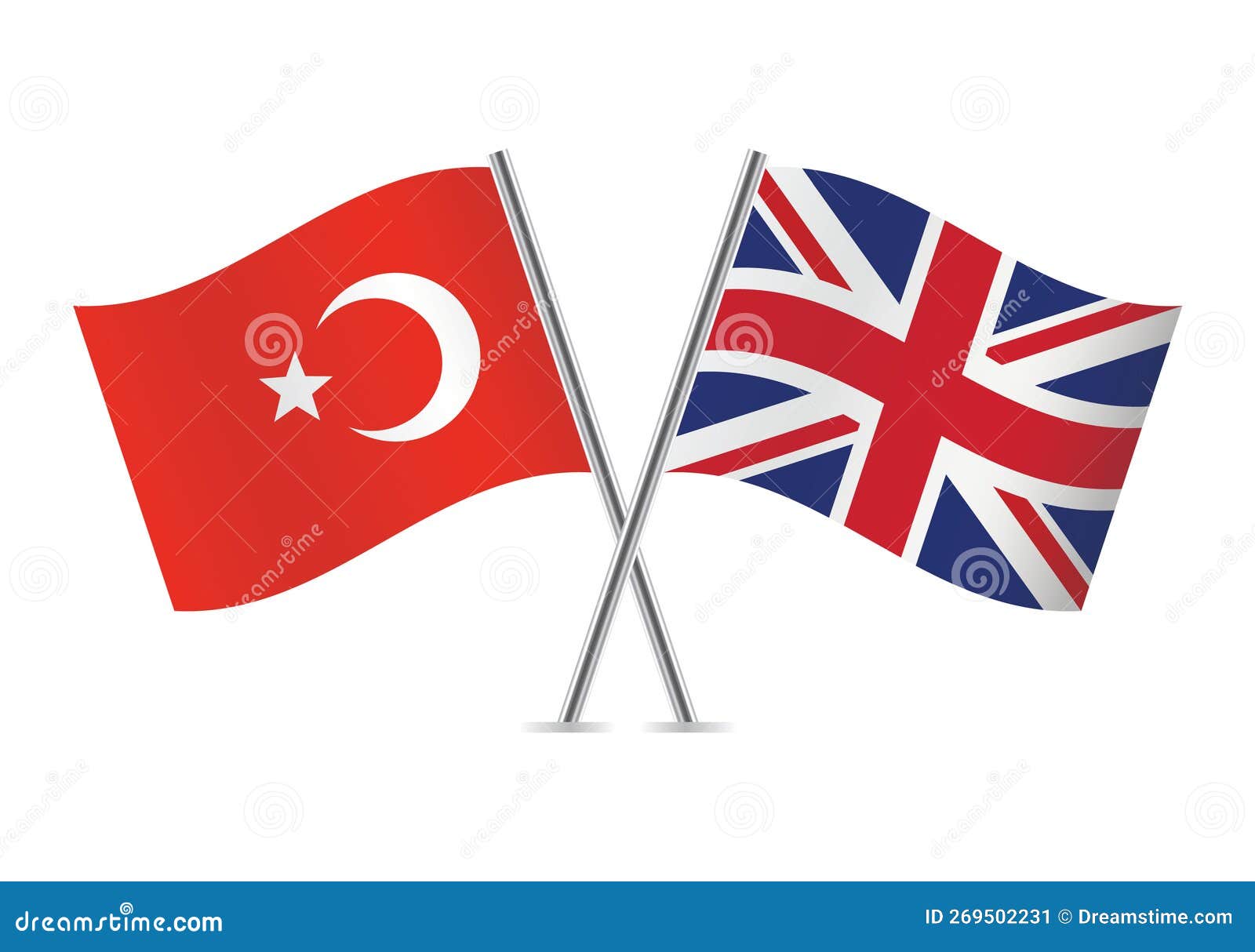 Turkey and Britain Crossed Flags. Turkish and British Flags are ...
