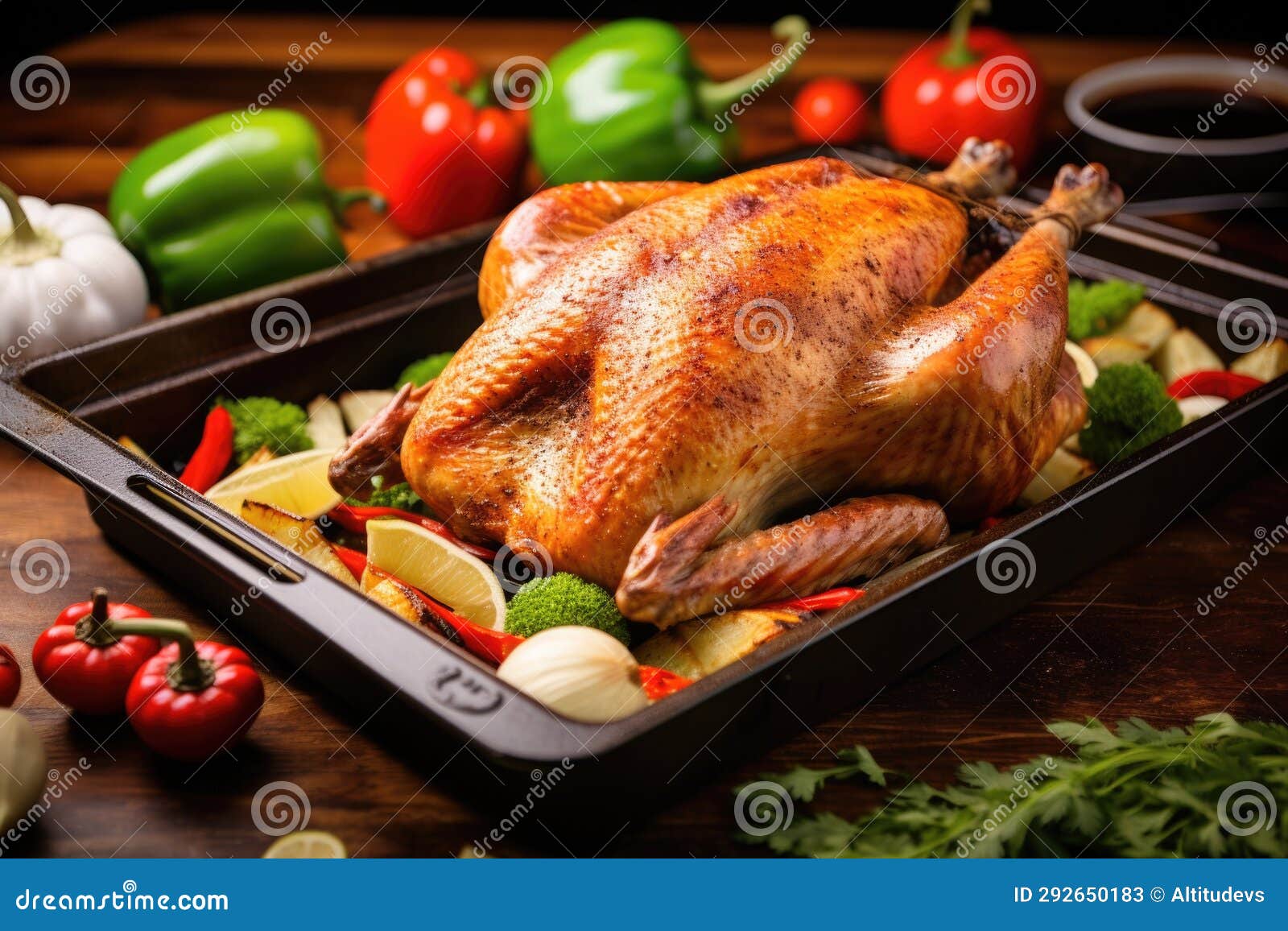 Turkey on Broiling Pan with Vegetables Around it Stock Illustration ...