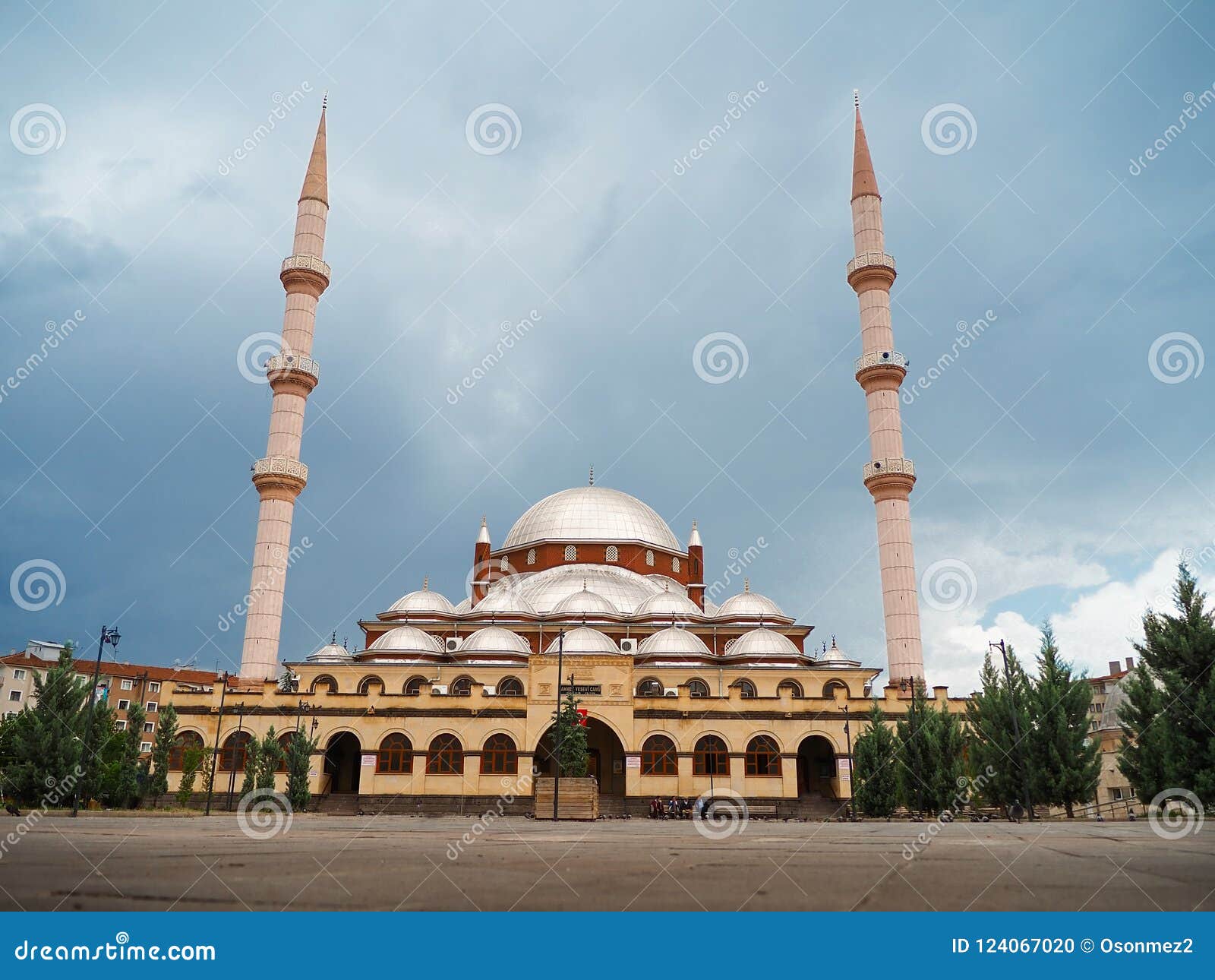 Turkey, Cankiri Ahmet Yesevi Mosque from the Front View and Blue Sky ...