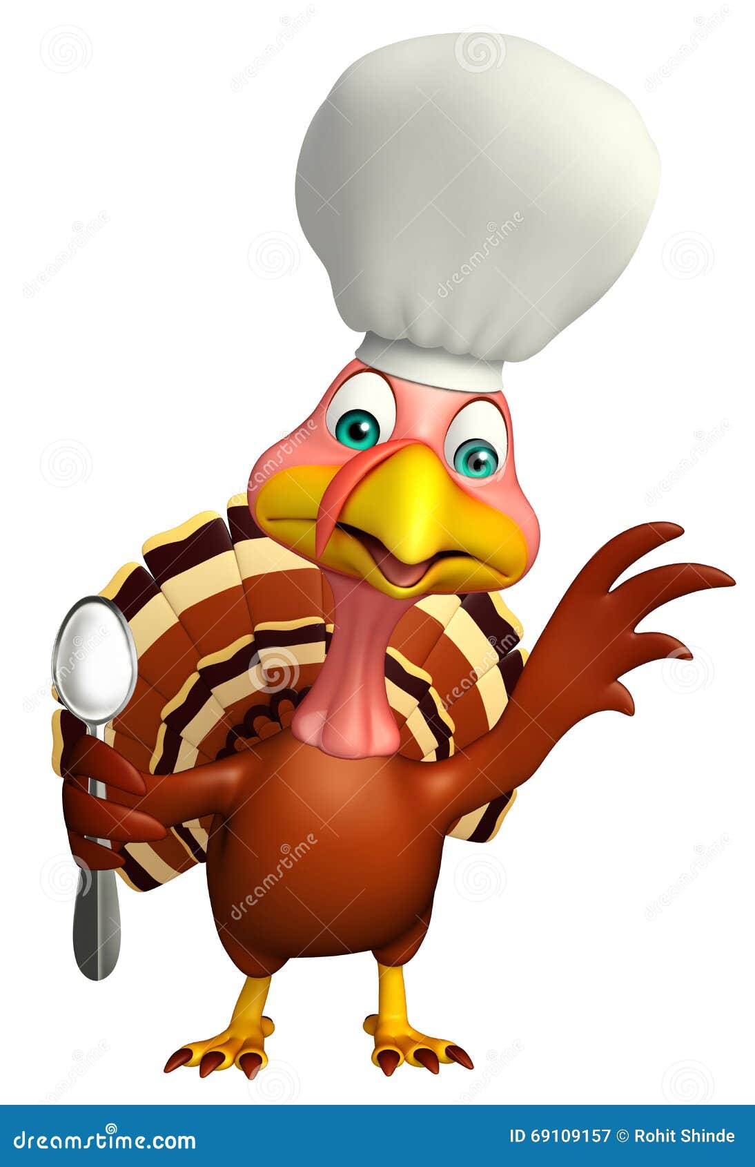 Turkey Cartoon Character with Chef Hat and Spoon Stock Illustration ...