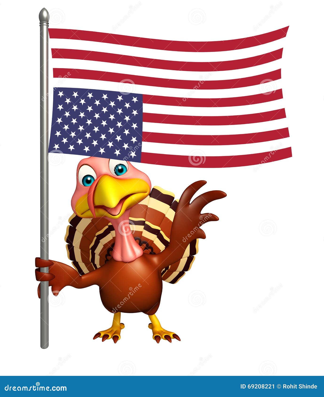 Turkey Cartoon Character with Flag Stock Illustration - Illustration of ...