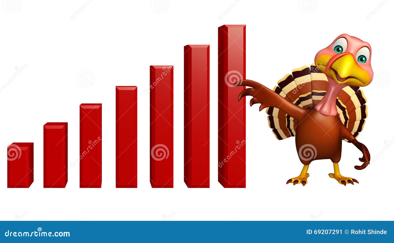 Turkey Cartoon Character with Graph Stock Illustration - Illustration ...