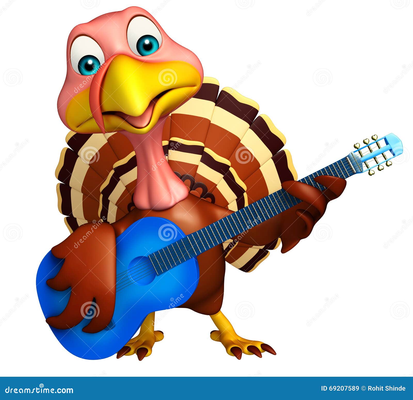Turkey Cartoon Character with Guitar Stock Illustration - Illustration ...