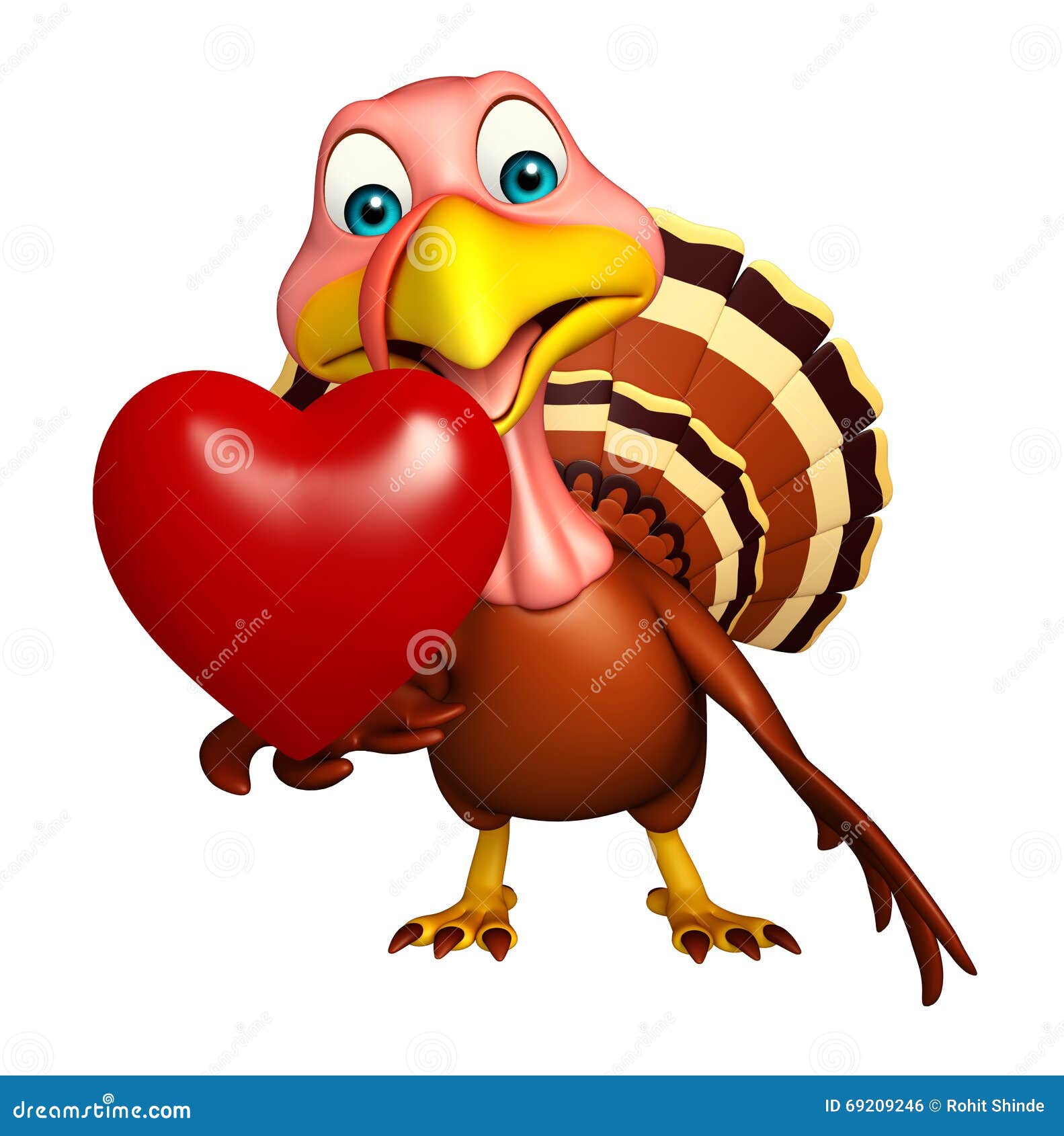 Turkey Cartoon Character with Heart Stock Illustration - Illustration ...