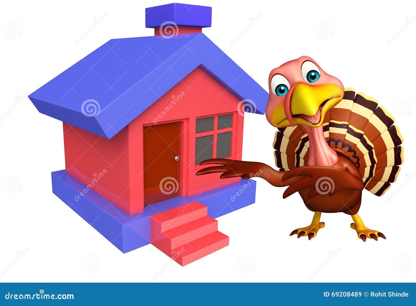 Turkey Cartoon Character with Home Stock Illustration - Illustration of ...