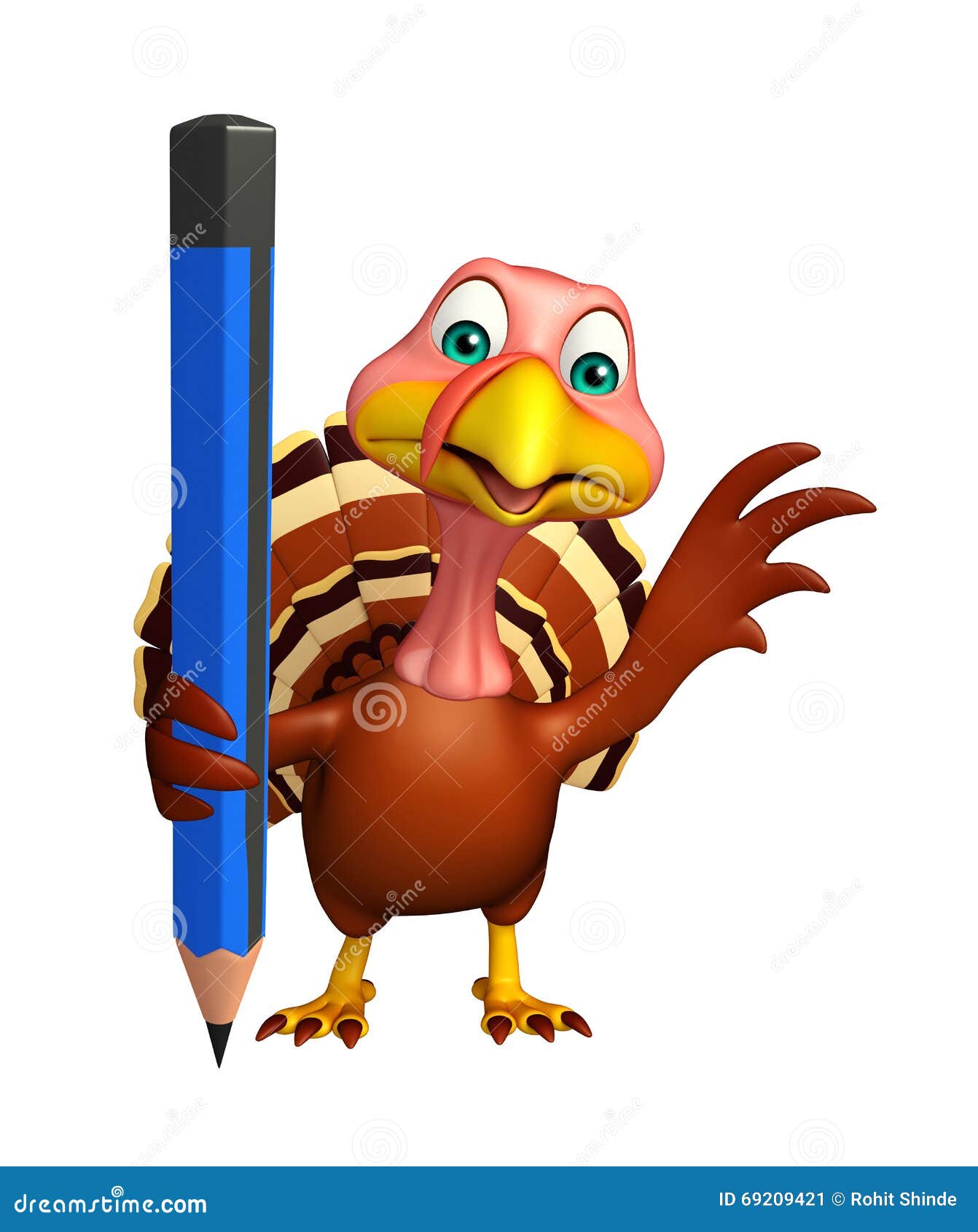 Turkey Cartoon Character with Pencil Stock Illustration - Illustration ...