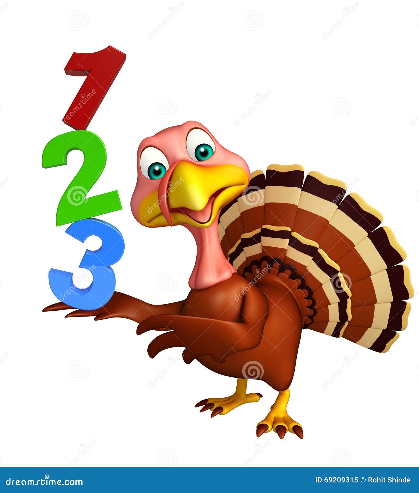 Turkey Cartoon Character with 123 Sign Stock Illustration ...