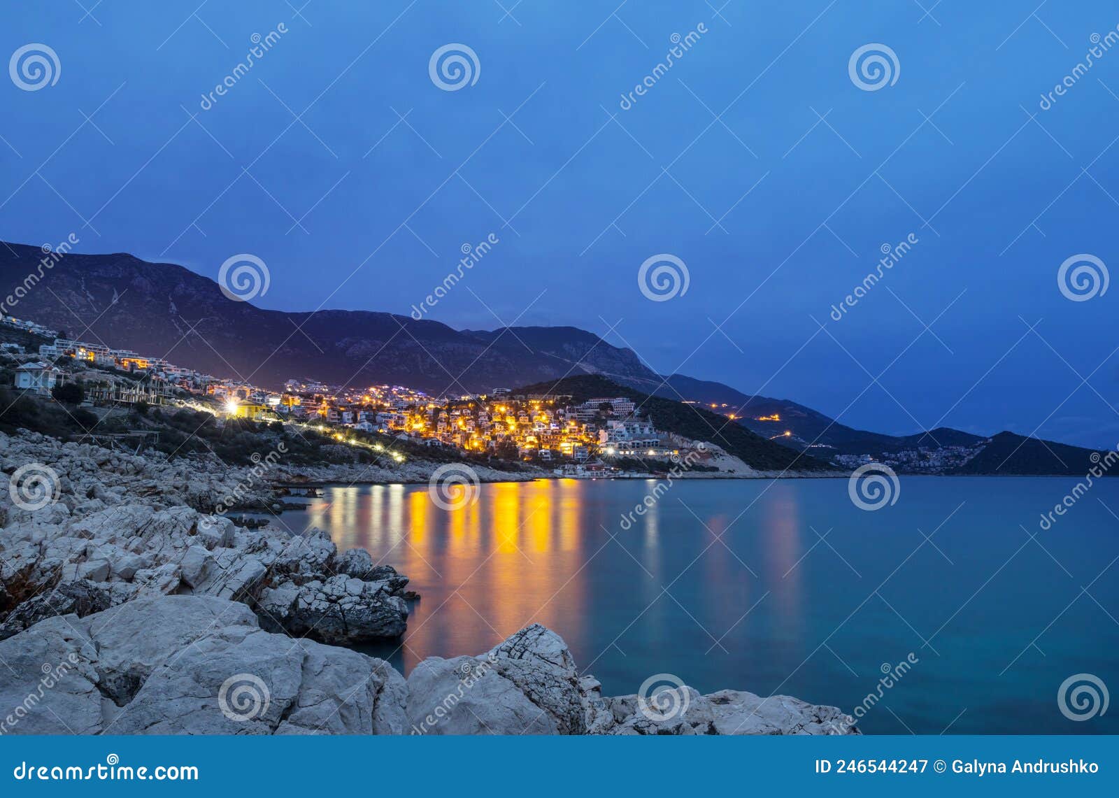 Turkey coast at night stock image. Image of antalya - 246544247