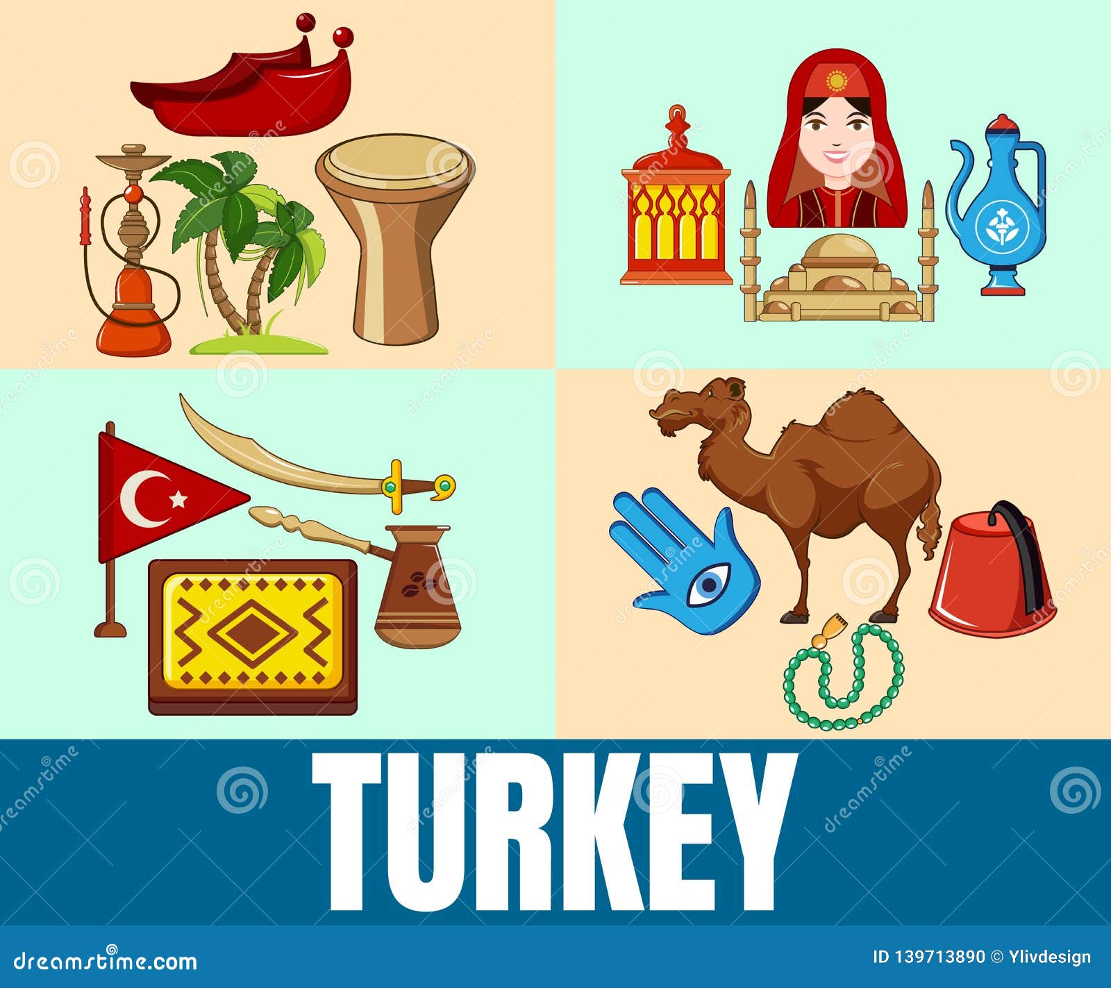 Turkey Concept Image With Landmarks And Symbols Cartoon Vector ...