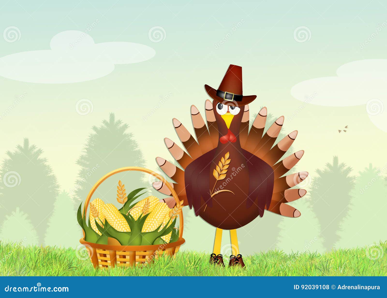 Turkey with corns stock illustration. Illustration of harvest - 92039108