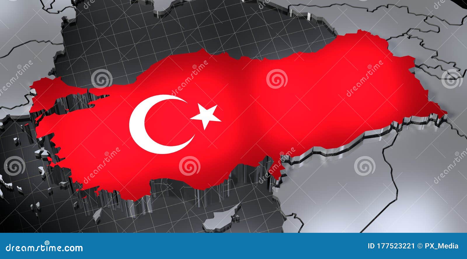 Turkey - Country Borders and Flag Stock Illustration - Illustration of ...