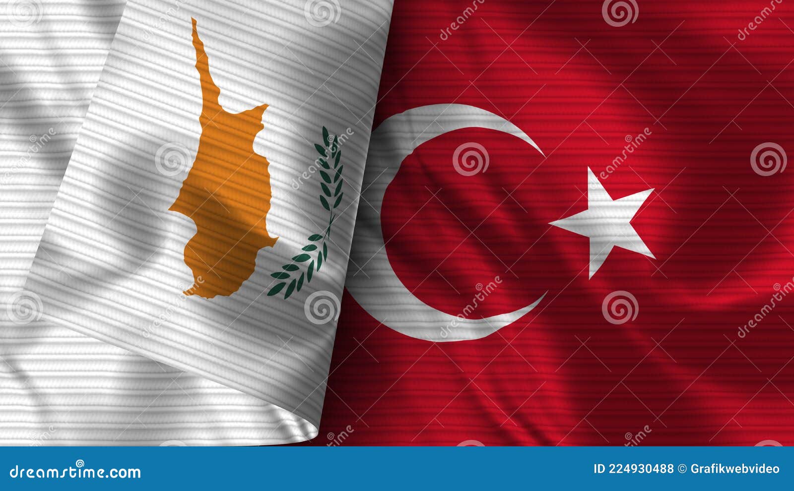 Turkey and Cyprus Realistic Flag â€“ Fabric Texture Illustration Stock ...
