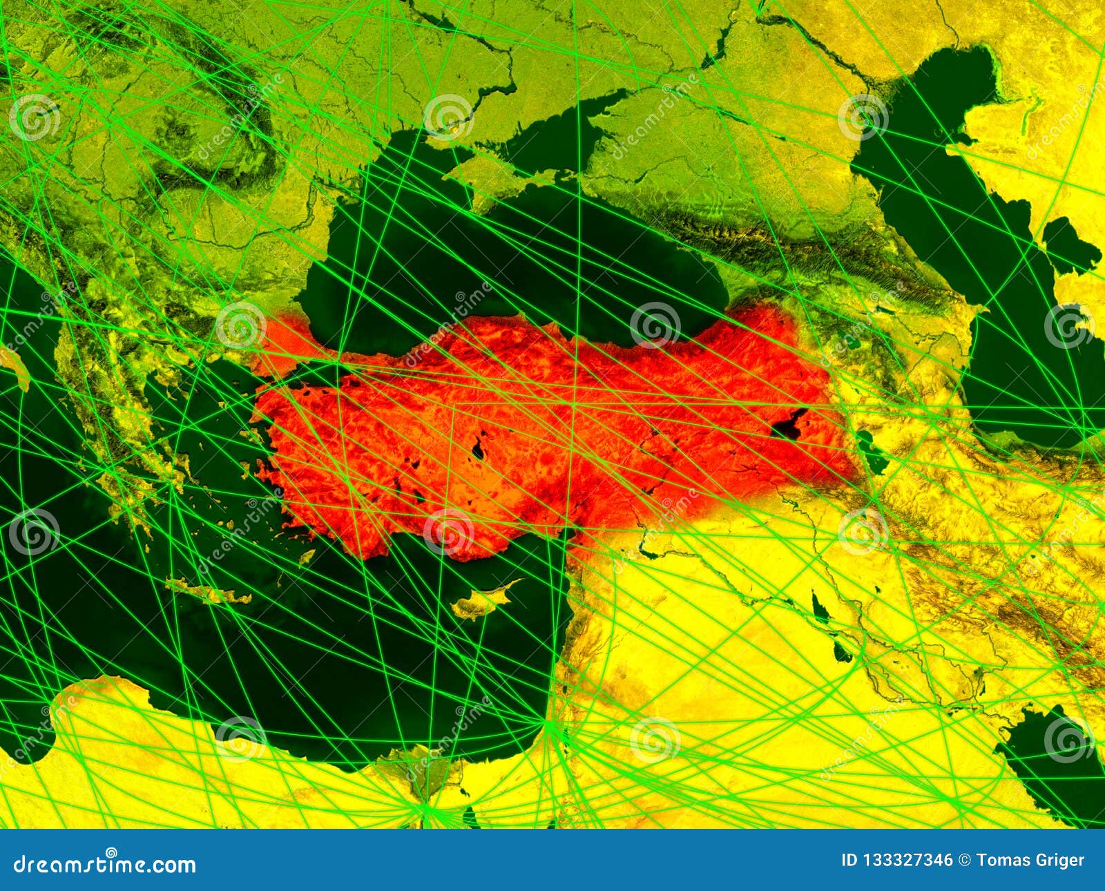 Turkey on digital map stock illustration. Illustration of asian - 133327346
