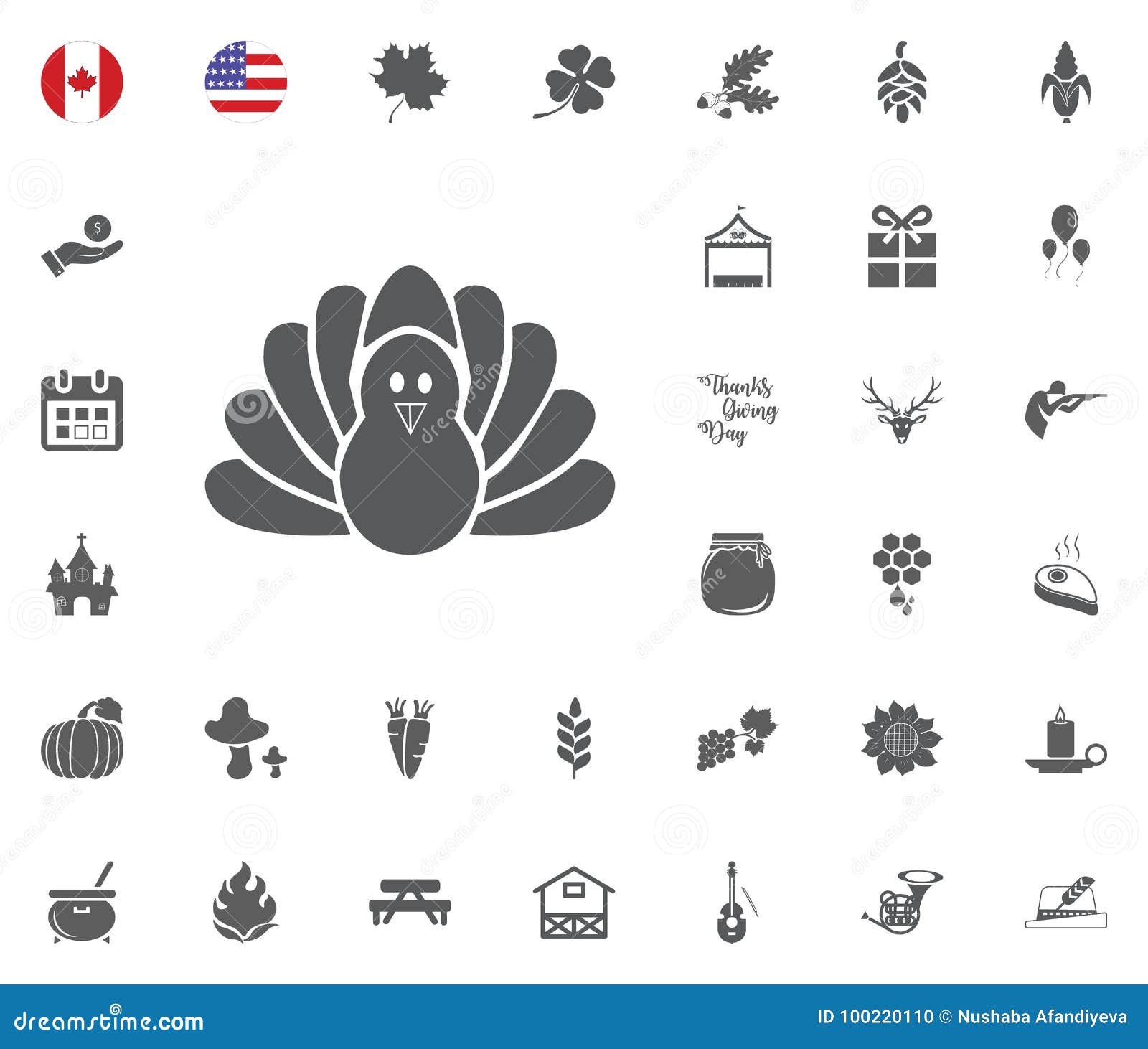 Thanksgiving Day Icon Set. Design Elements Illlustration Vector Stock ...
