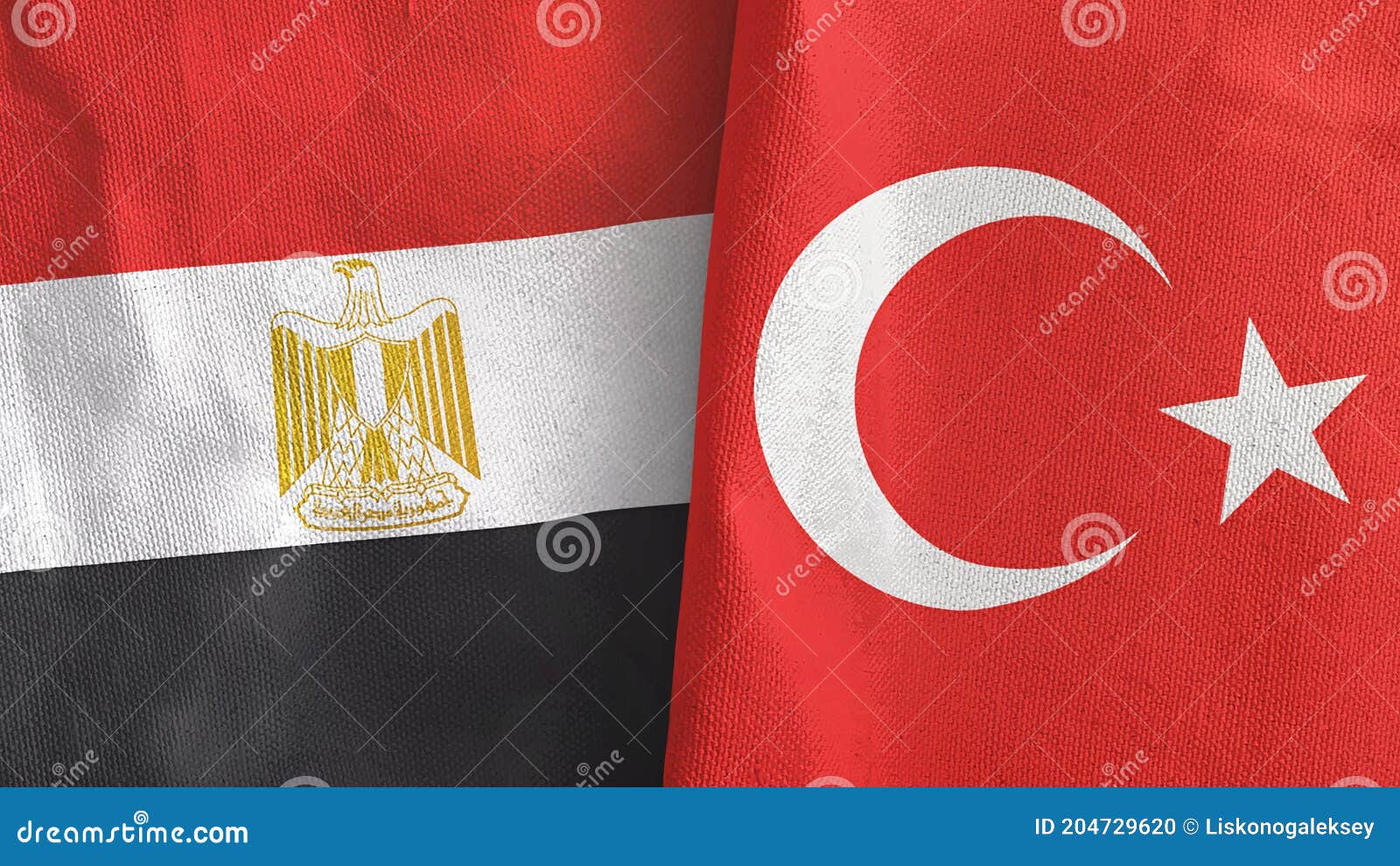 Turkey and Egypt Two Flags Textile Cloth 3D Rendering Stock ...