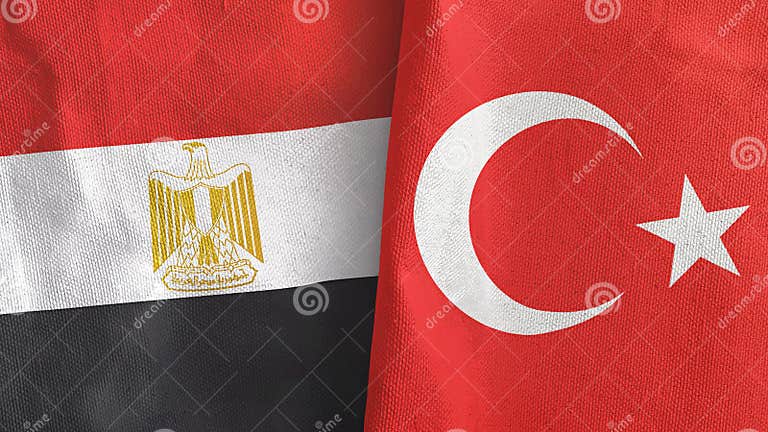 Turkey and Egypt Two Flags Textile Cloth 3D Rendering Stock ...