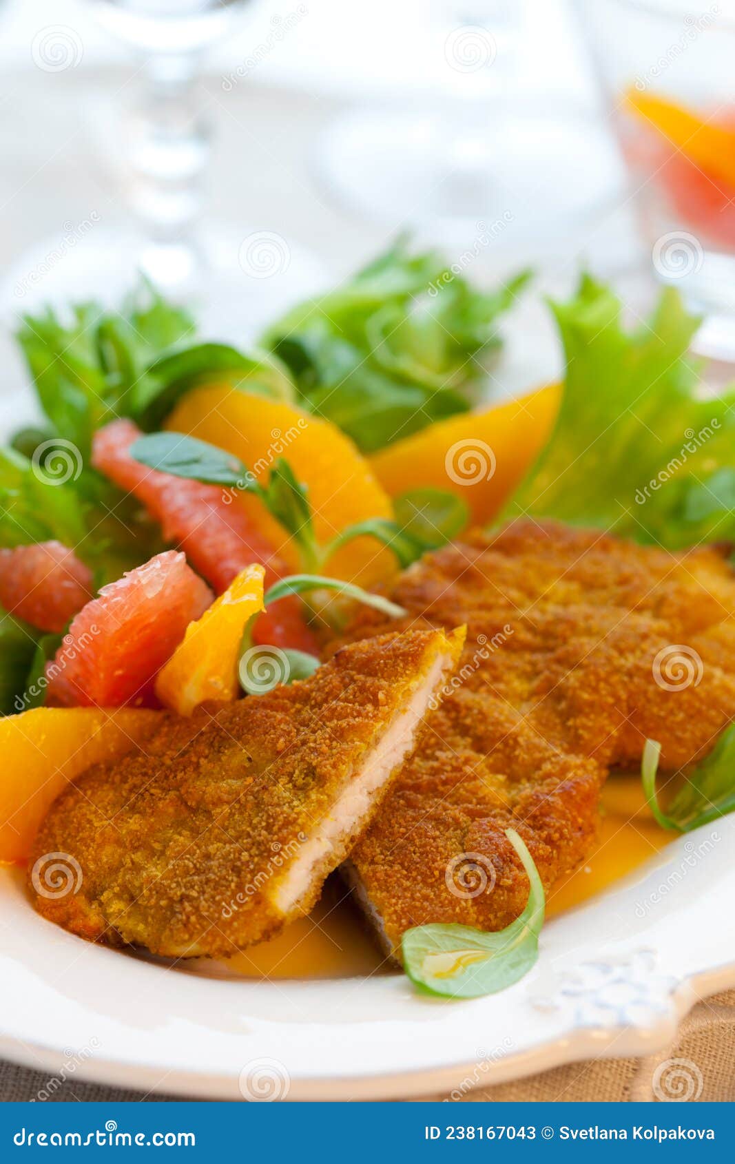 Turkey escalope stock image. Image of garnish, breaded - 238167043