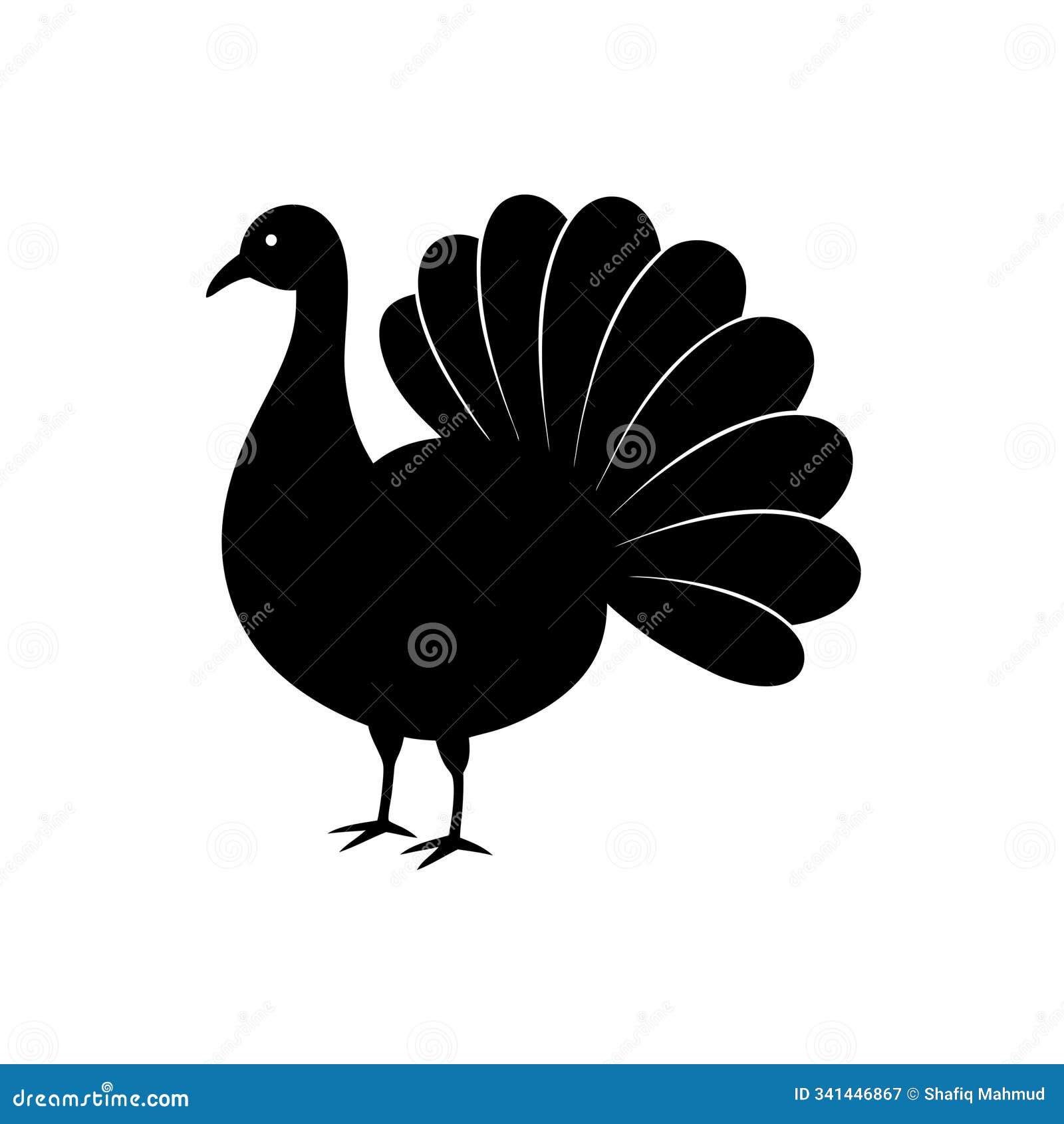 Turkey Fanning Its Tail Feathers Full Black Silhouette on White ...
