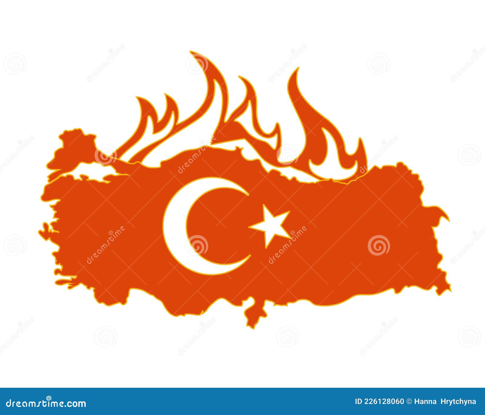 Turkey on Fire - Vector Line Map and Coat of Arms in Flames. Forest ...
