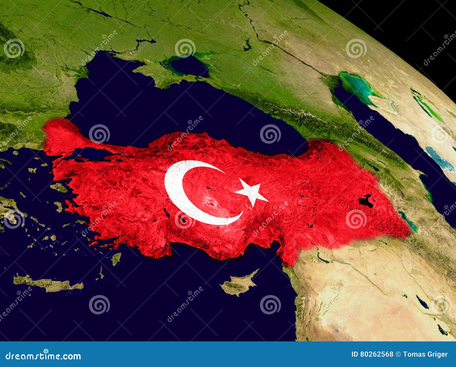 Turkey with flag on Earth stock illustration. Illustration of borders ...