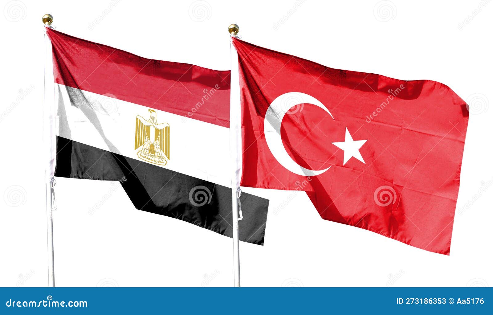 Turkey Flag and Egypt Flag on Cloudy Sky. Waving in the Sky Stock Image ...