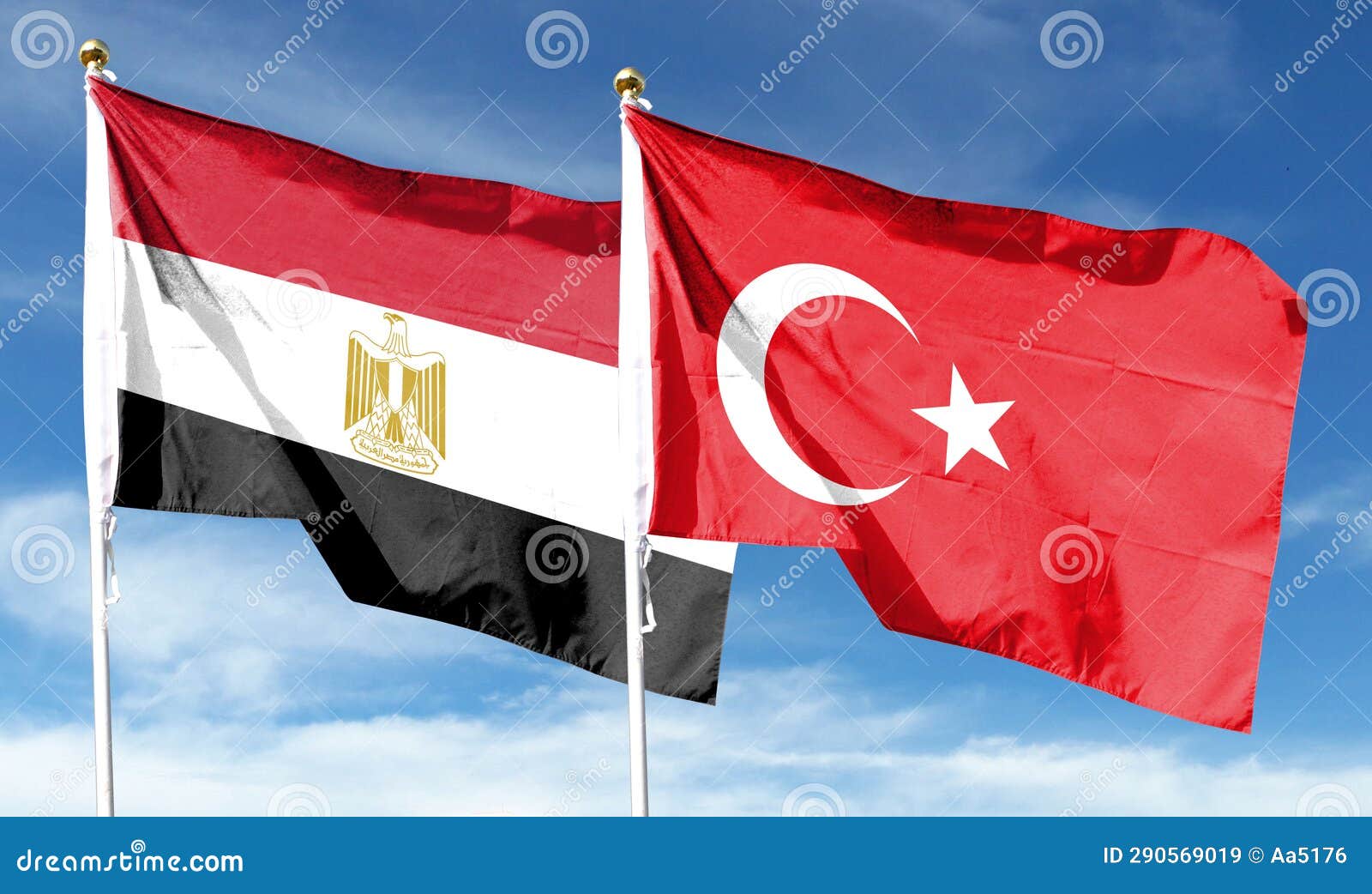 Turkey Flag and Egypt Flag on Cloudy Sky Stock Image - Image of ...