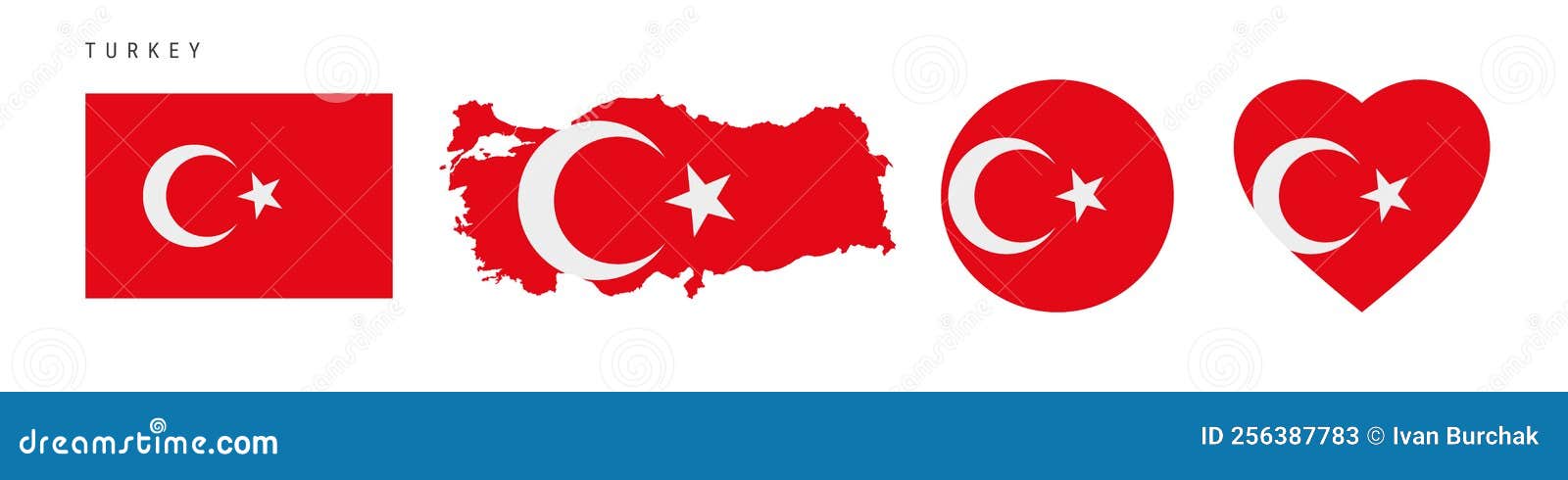 Turkey Flag in Different Shapes Icon Set. Flat Vector Illustration ...