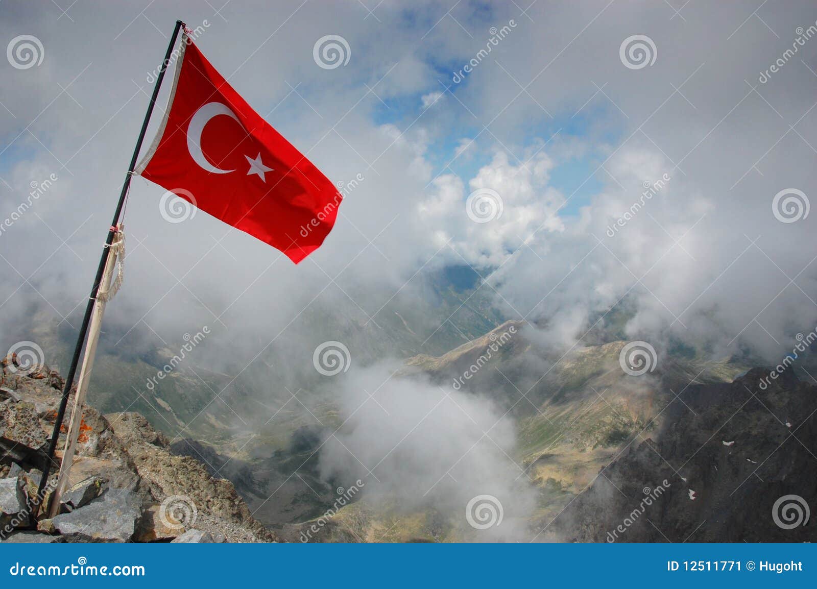 Turkey Flag on Mountain Summit Stock Image - Image of cliff, bearer ...